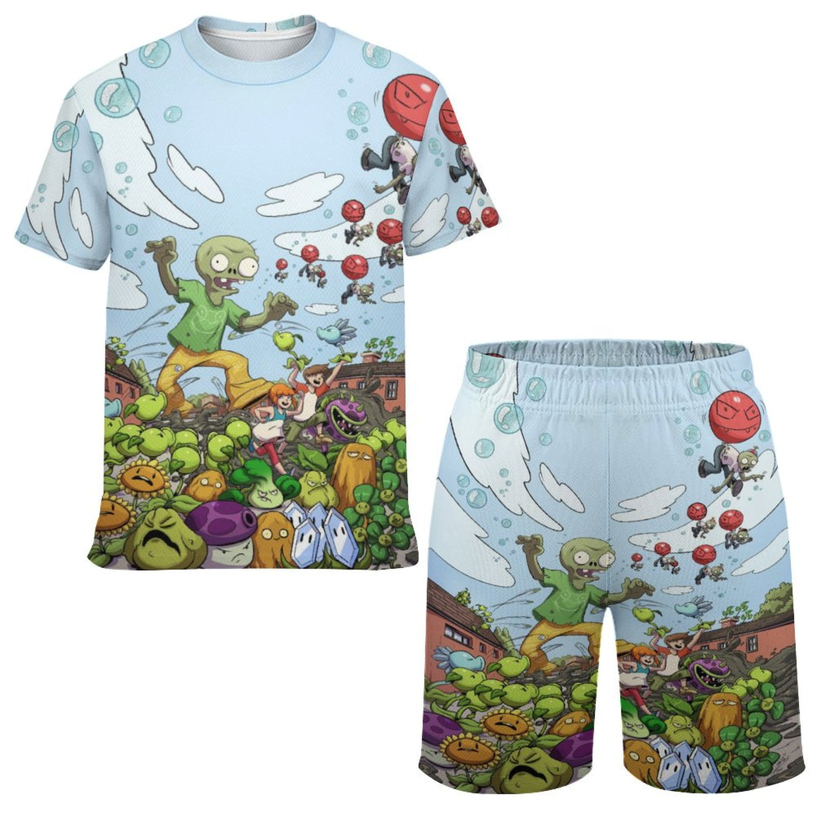 Plants Vs Zombies Boys Short Sleeve T-Shirt And Mesh Shorts Outfit Set ...