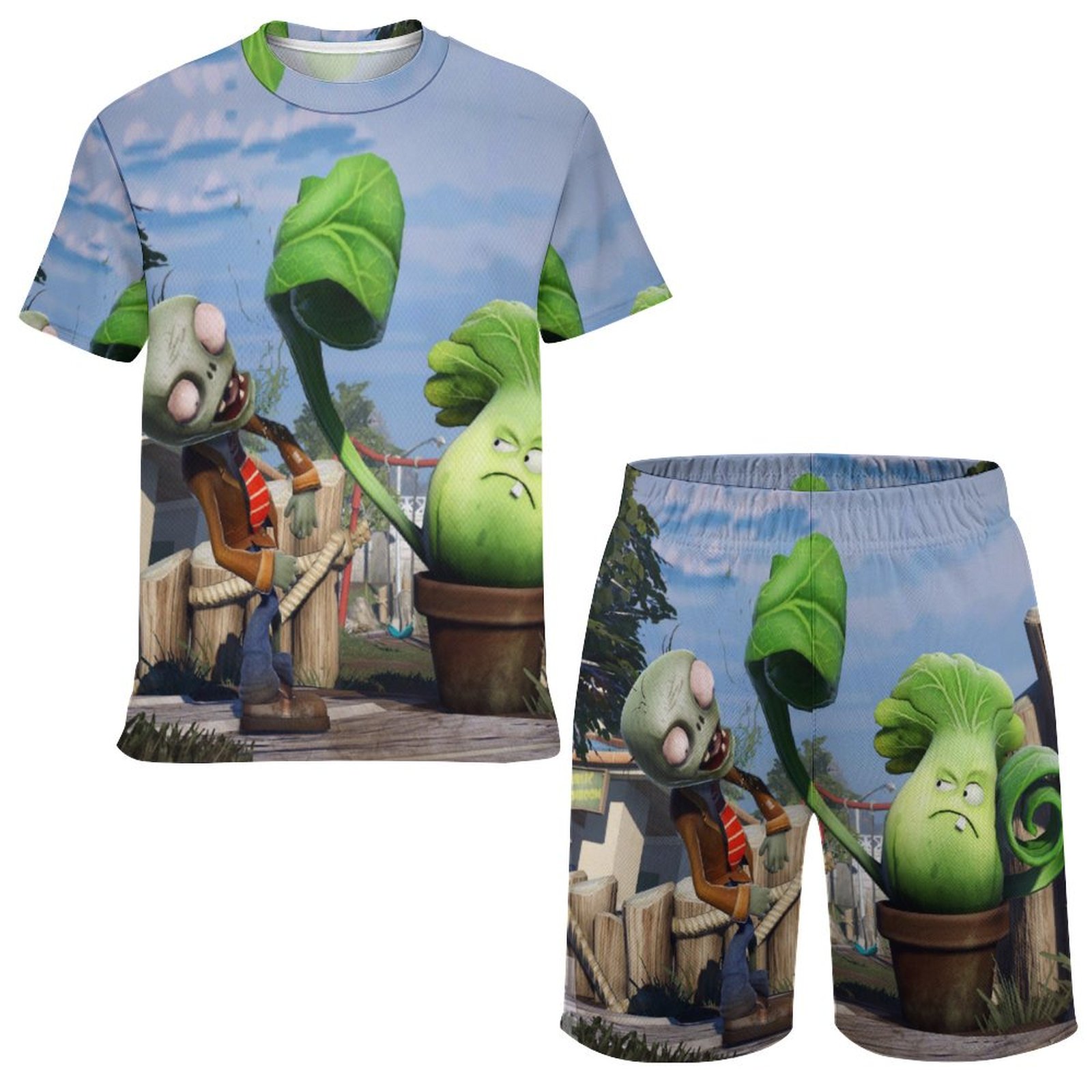 Plants Vs Zombies Boys Short Sleeve T-Shirt And Mesh Shorts Outfit Set ...