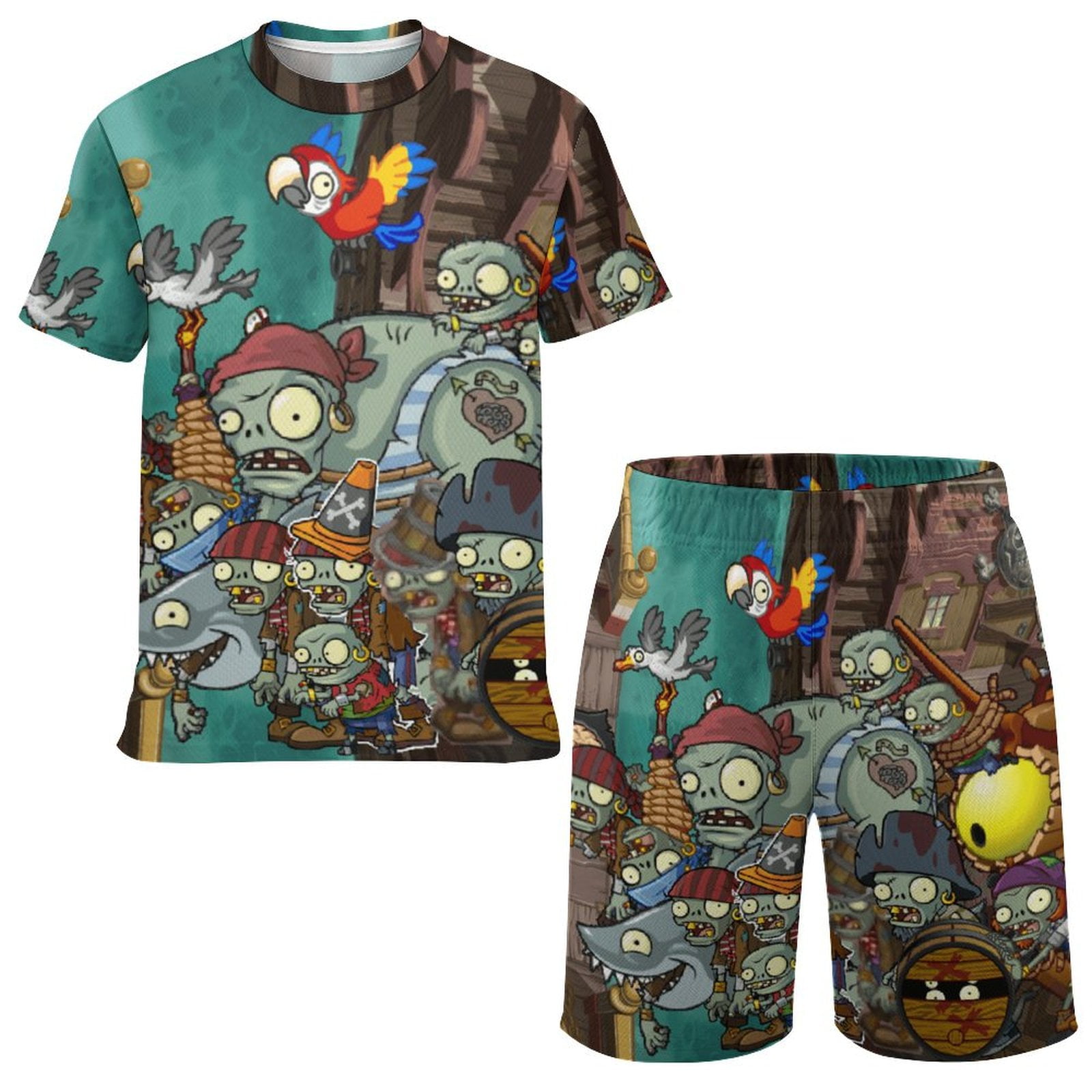 Plants Vs Zombies Boys Short Sleeve T-Shirt And Mesh Shorts Outfit Set ...