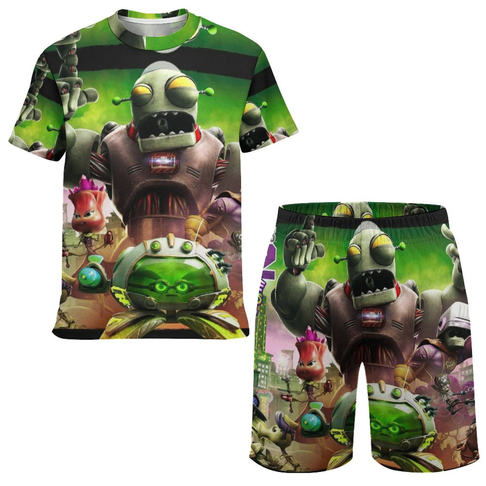 Plants Vs Zombies Boys Short Sleeve T-Shirt And Mesh Shorts Outfit Set ...