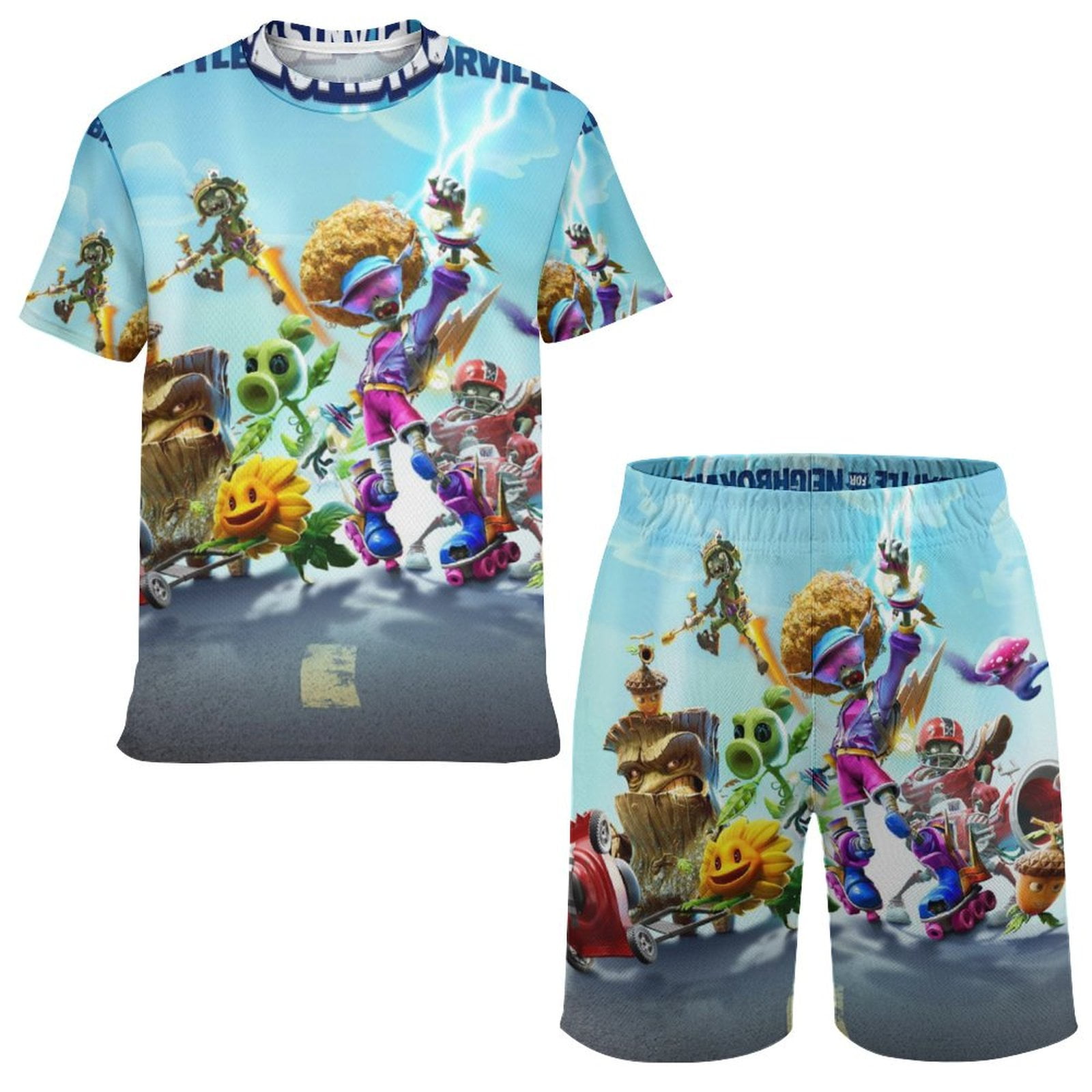 Plants Vs Zombies Boys Short Sleeve T-Shirt And Mesh Shorts Outfit Set ...