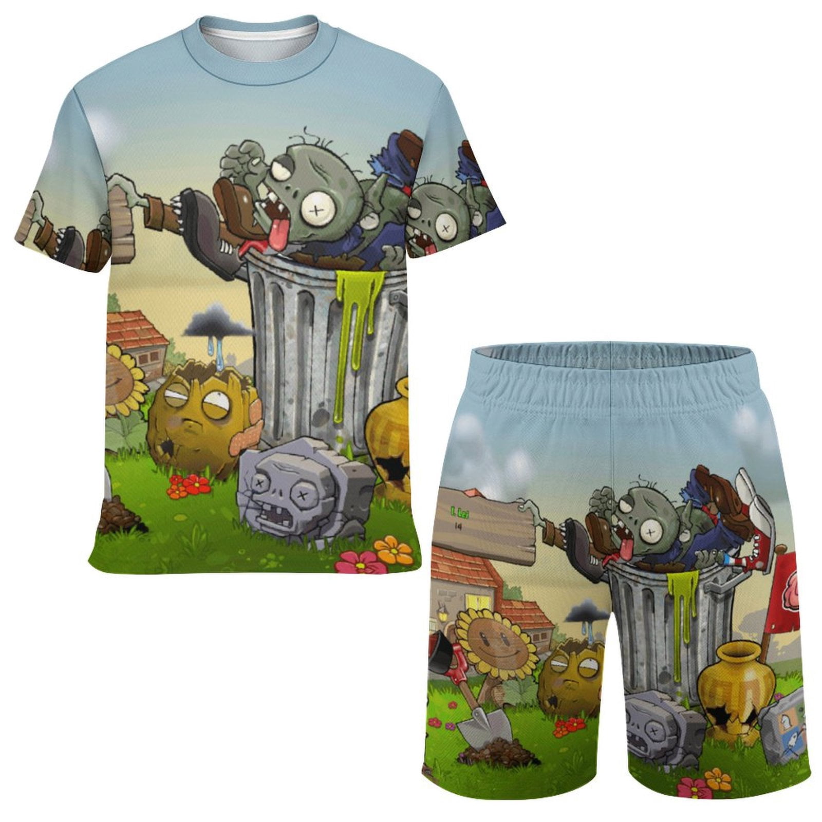 Plants Vs Zombies Boys Short Sleeve T-Shirt And Mesh Shorts Outfit Set ...