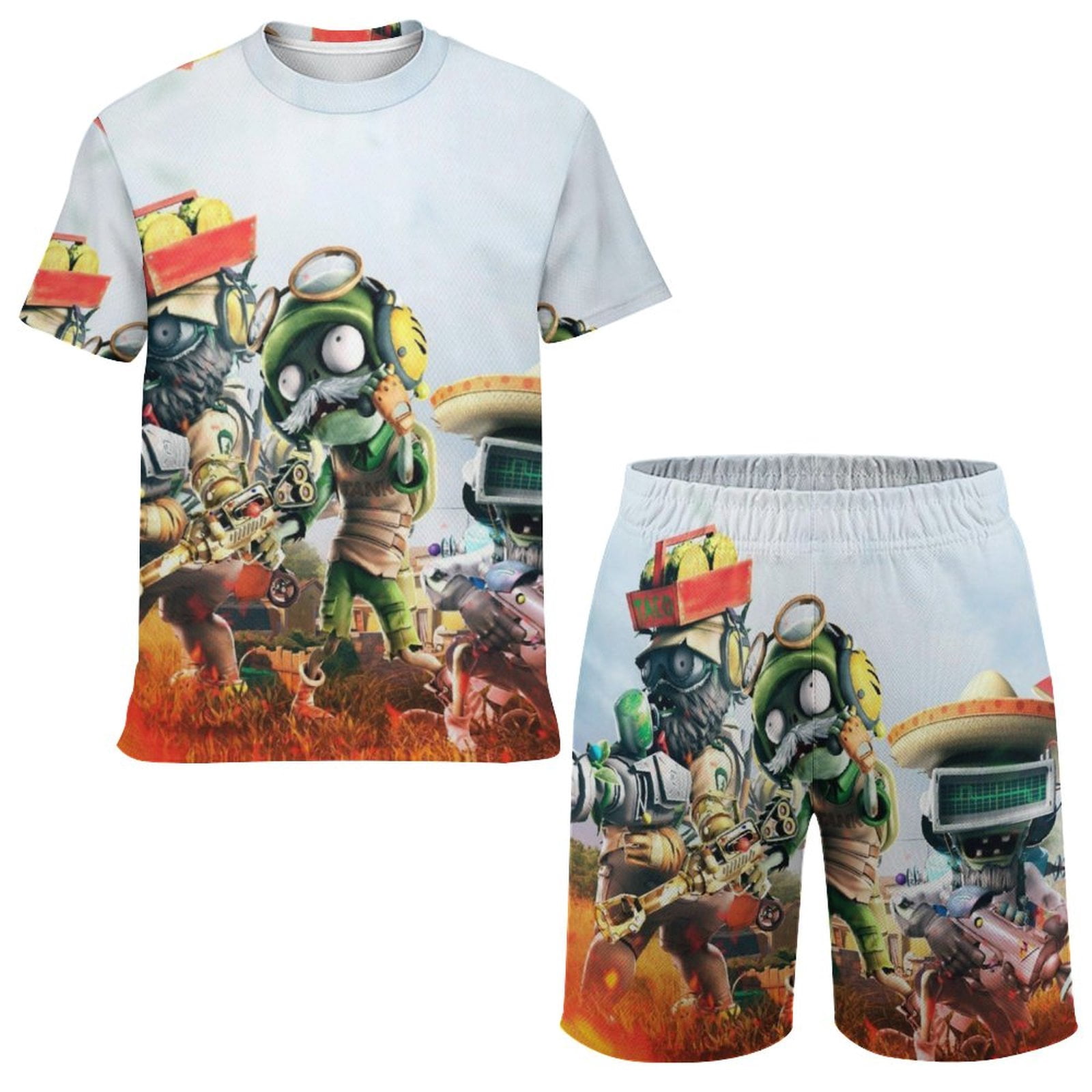 Plants Vs Zombies Boys Short Sleeve T-Shirt And Mesh Shorts Outfit Set ...