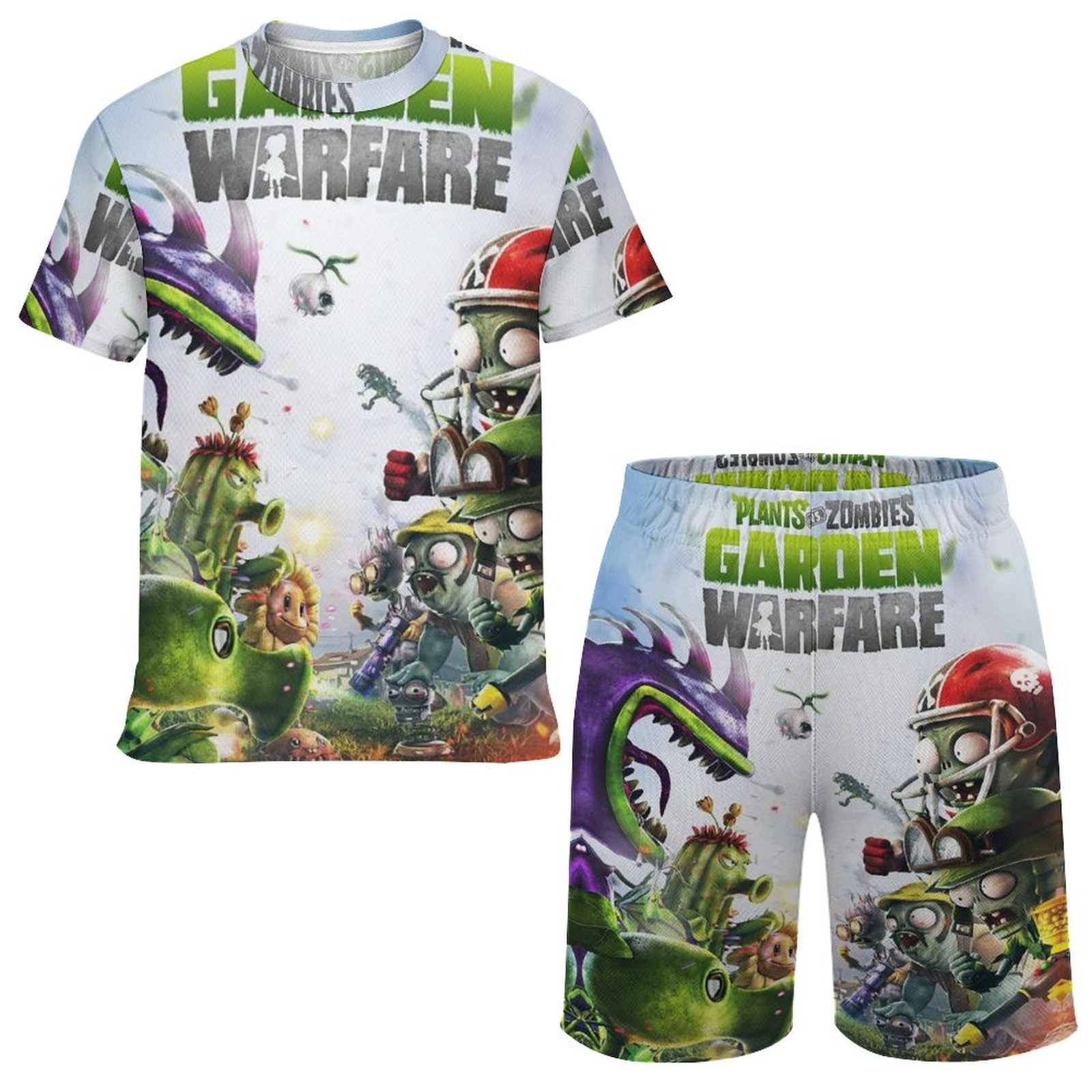 Plants Vs Zombies Boys Short Sleeve T-Shirt And Mesh Shorts Outfit Set ...