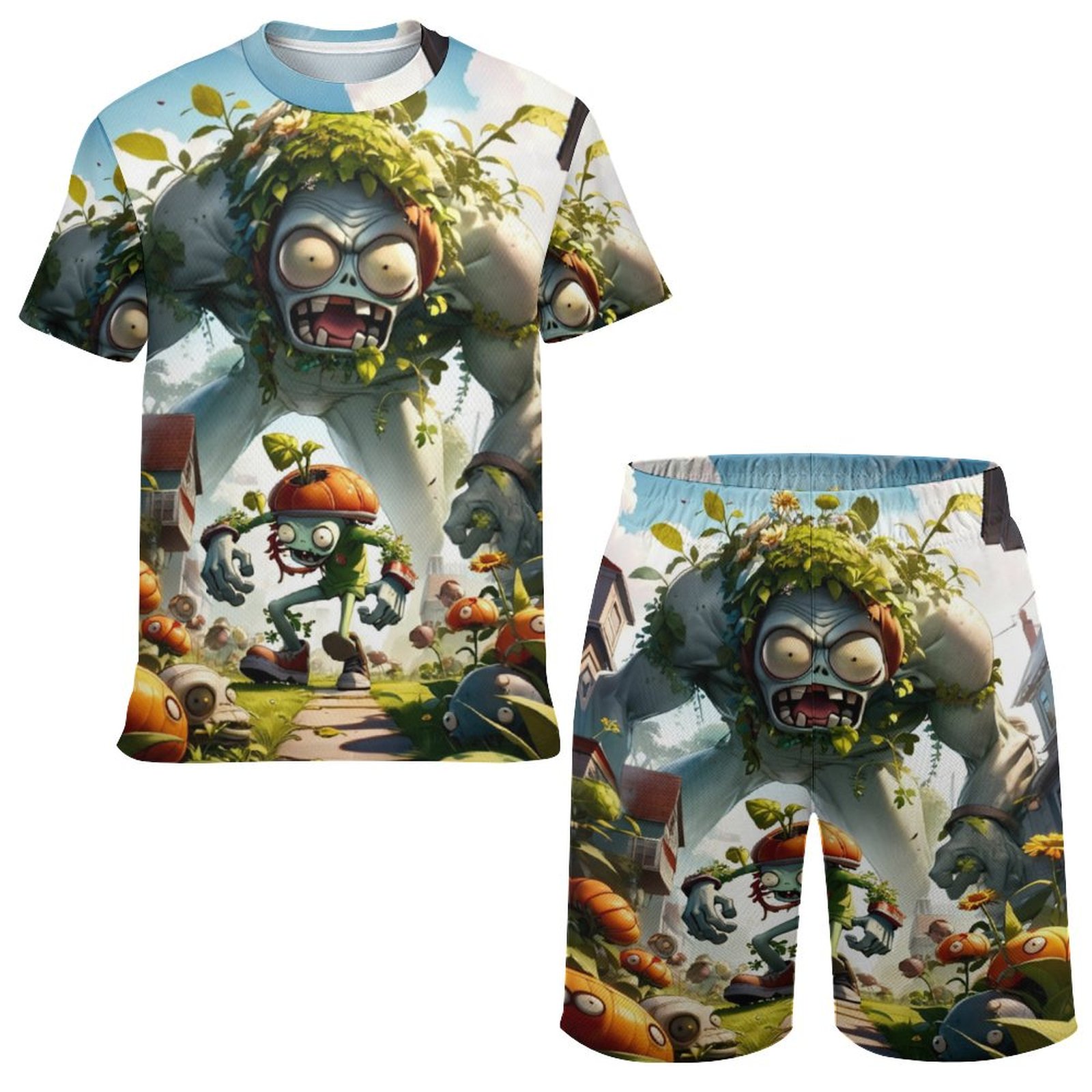 Plants Vs Zombies Boys Short Sleeve T-Shirt And Mesh Shorts Outfit Set ...
