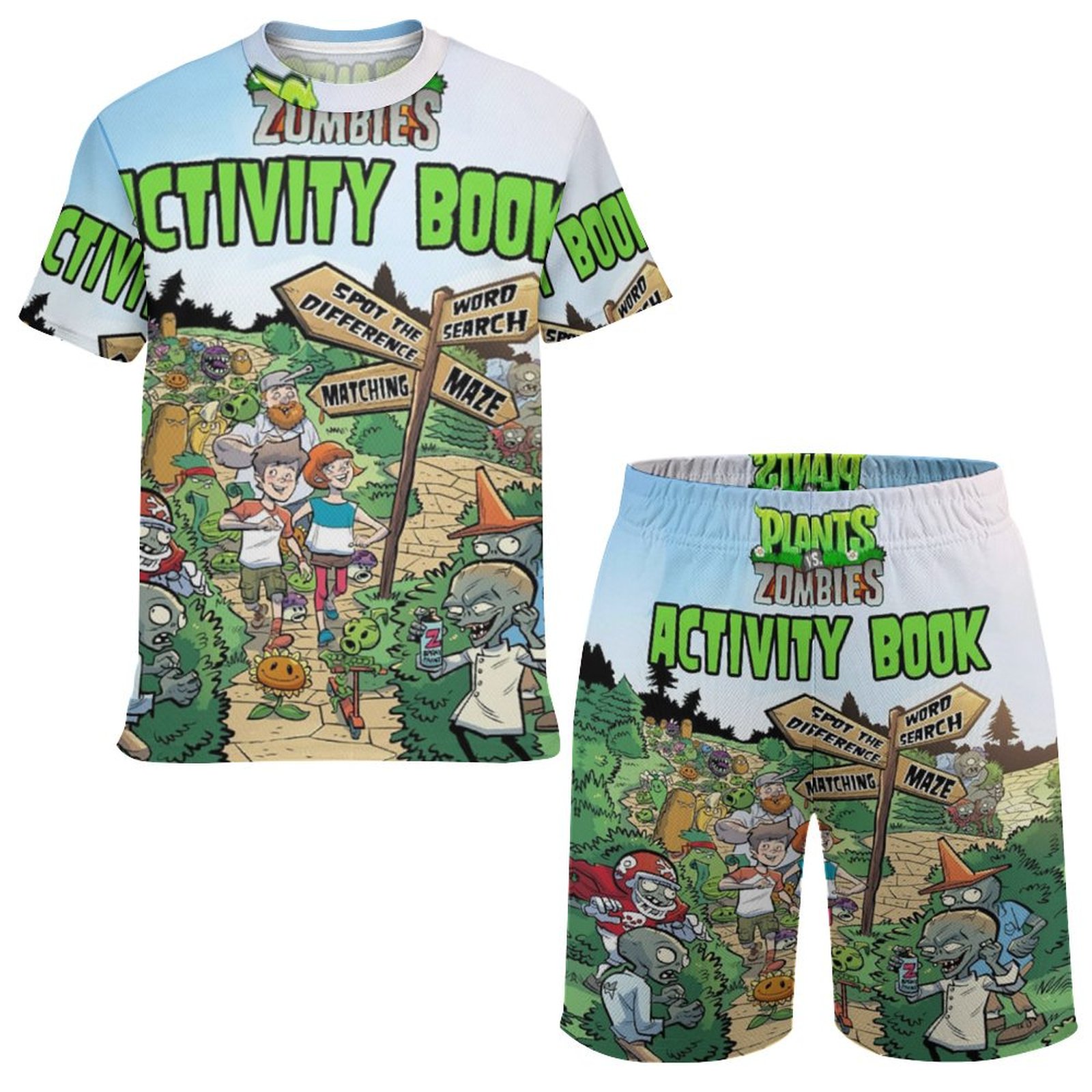 Plants Vs Zombies Boys Short Sleeve T-Shirt And Mesh Shorts Outfit Set ...