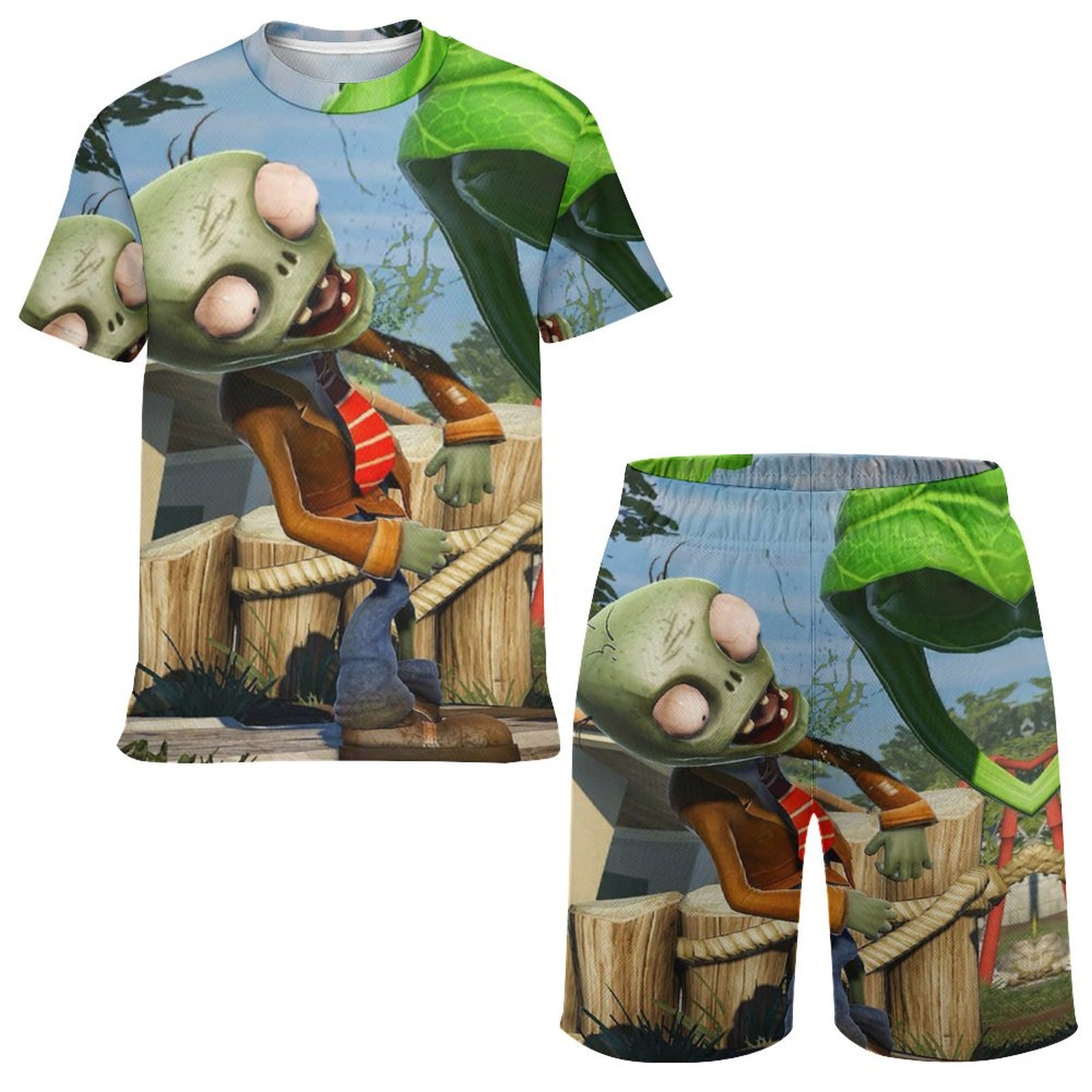 Plants Vs Zombies Boys Short Sleeve T-Shirt And Mesh Shorts Outfit Set ...