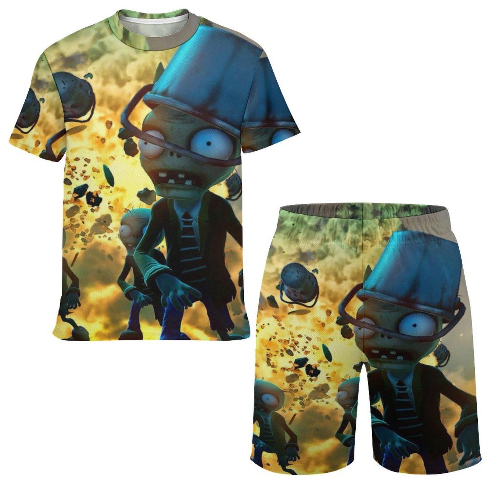 Plants Vs Zombies Boys Short Sleeve T-Shirt And Mesh Shorts Outfit Set ...
