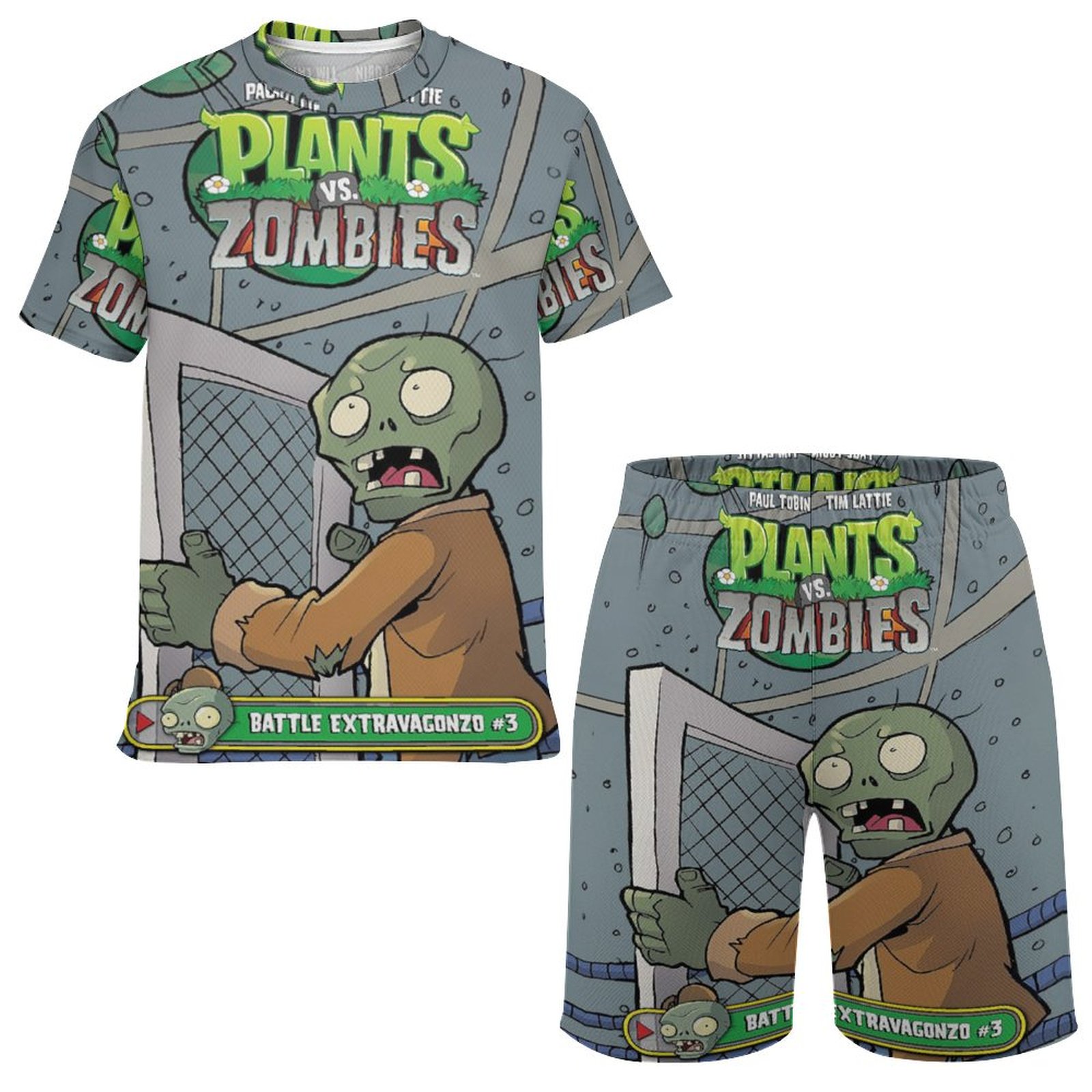 Plants Vs Zombies Boys Short Sleeve T-Shirt And Mesh Shorts Outfit Set ...