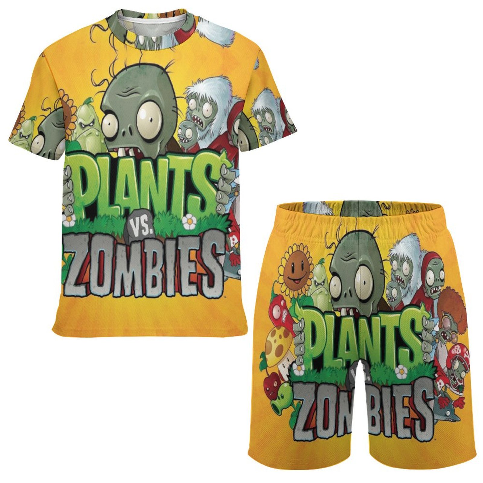 Plants Vs Zombies Boys Short Sleeve T-Shirt And Mesh Shorts Outfit Set ...
