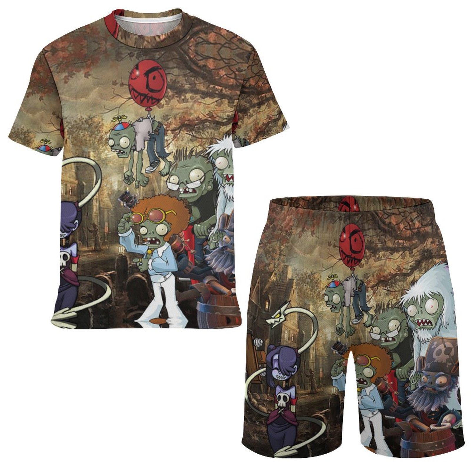 Plants Vs Zombies Boys Short Sleeve T-Shirt And Mesh Shorts Outfit Set ...