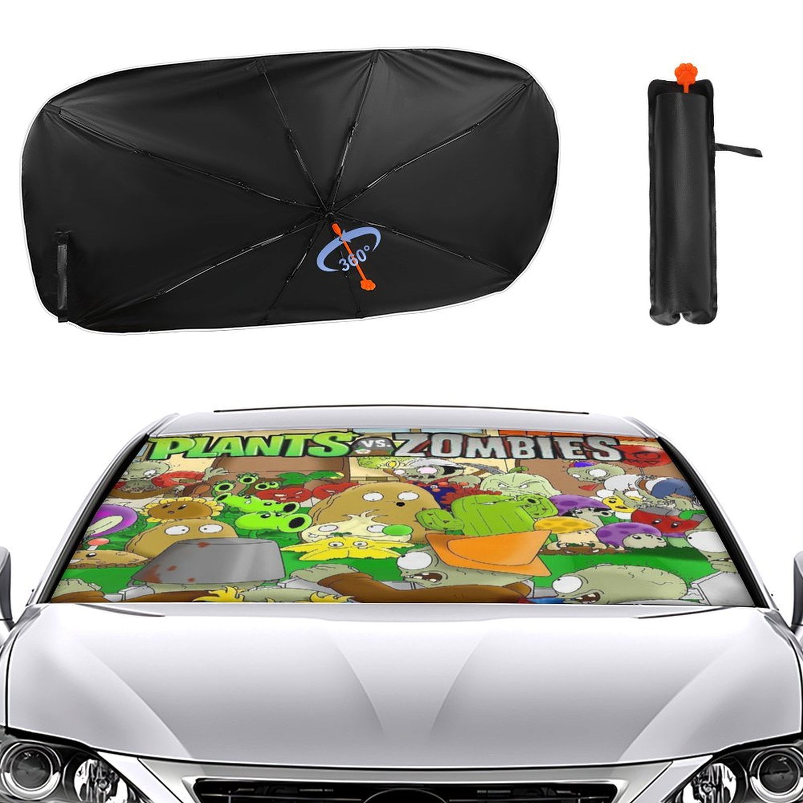 Plants Vs Zombies Car Sun Shade Windshield Umbrella, Foldable Car ...