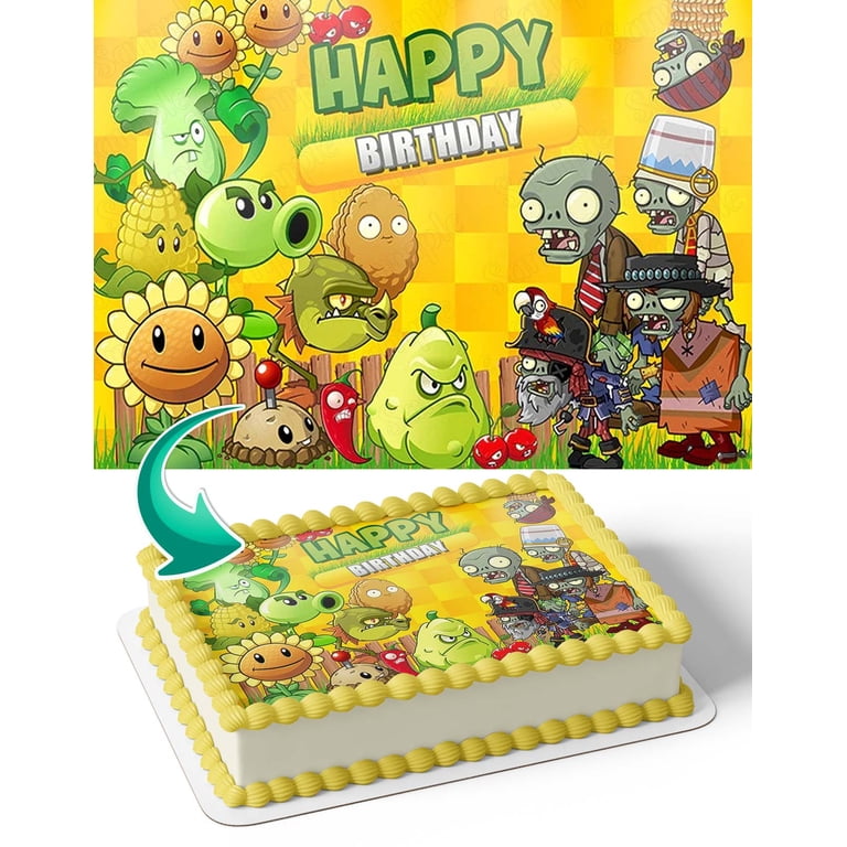 Plants Vs Zombie Cake Items Edible Image Plant Vs Zombies Happy
