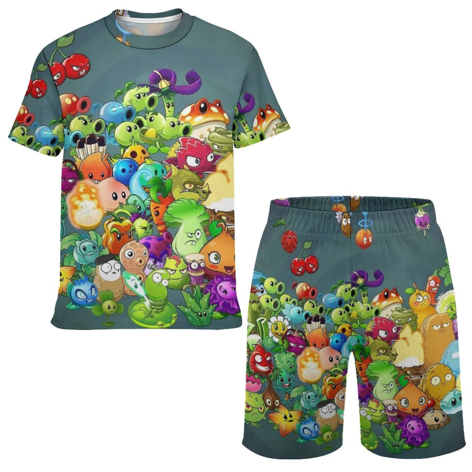 Plants Vs Zombies Kids Short Sleeve Mesh T-Shirt And Shorts Outfit Set ...