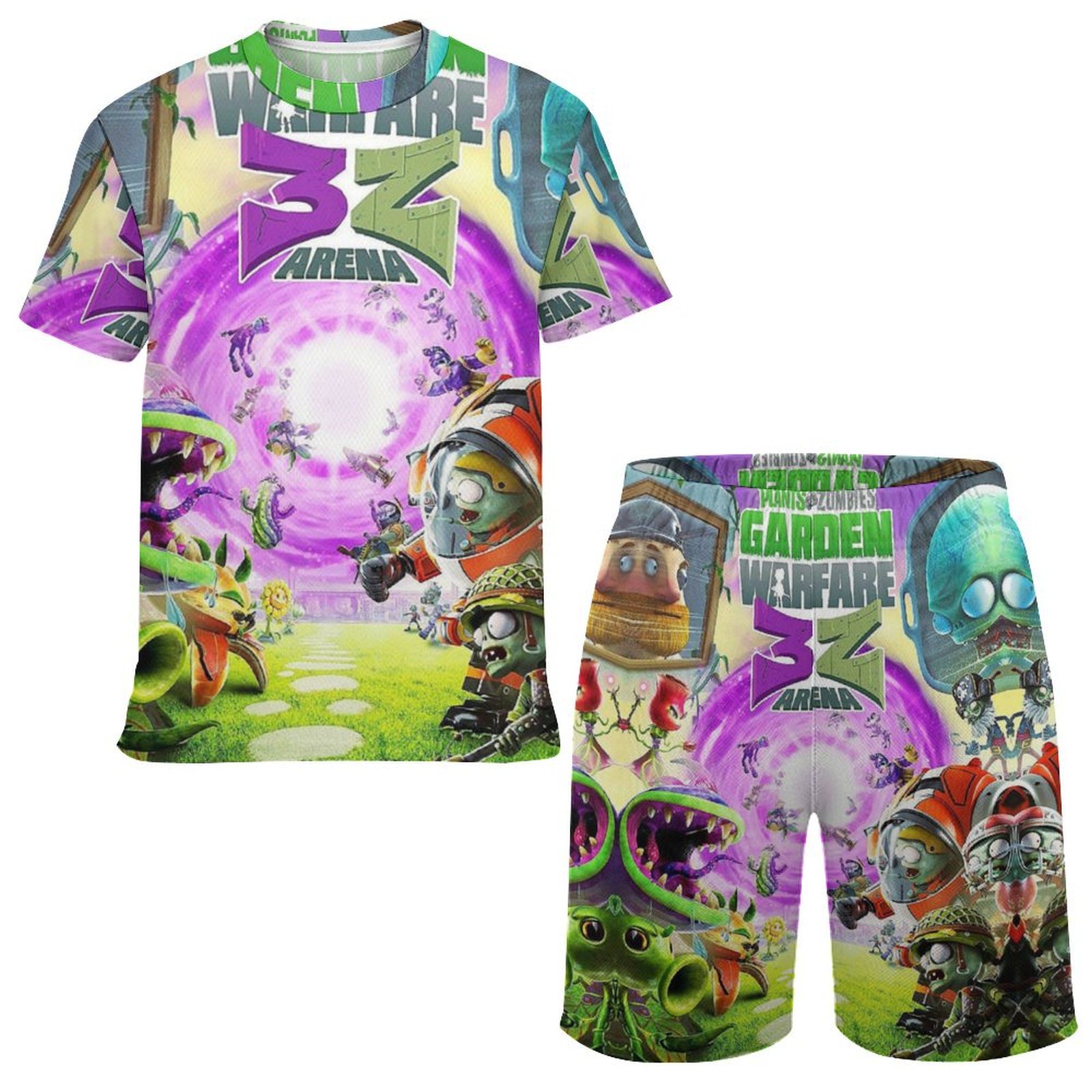 Plants Vs Zombies Kids Short Sleeve Mesh T-Shirt And Shorts Outfit Set ...
