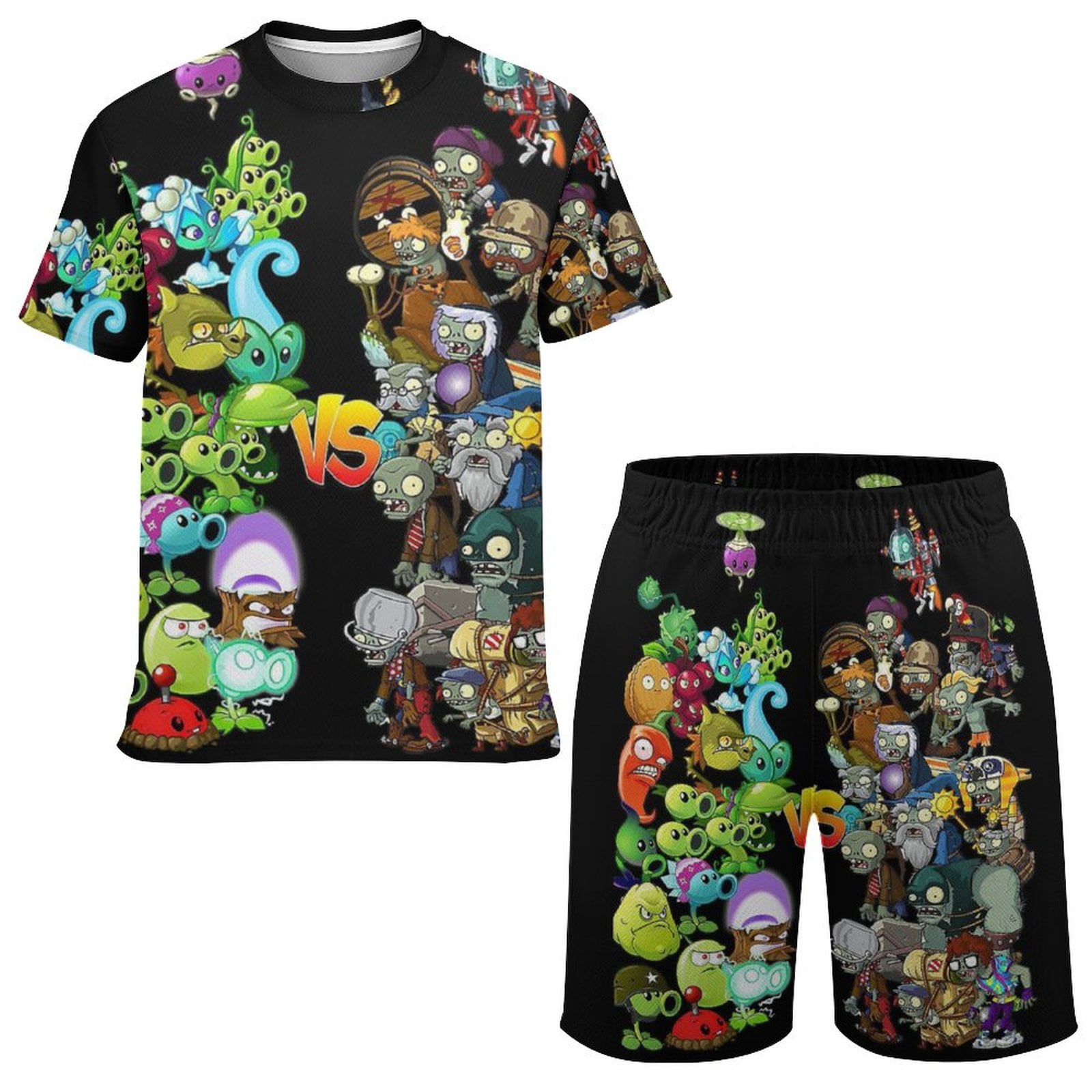 Plants Vs Zombies Kids Short Sleeve Mesh T-Shirt And Shorts Outfit Set ...
