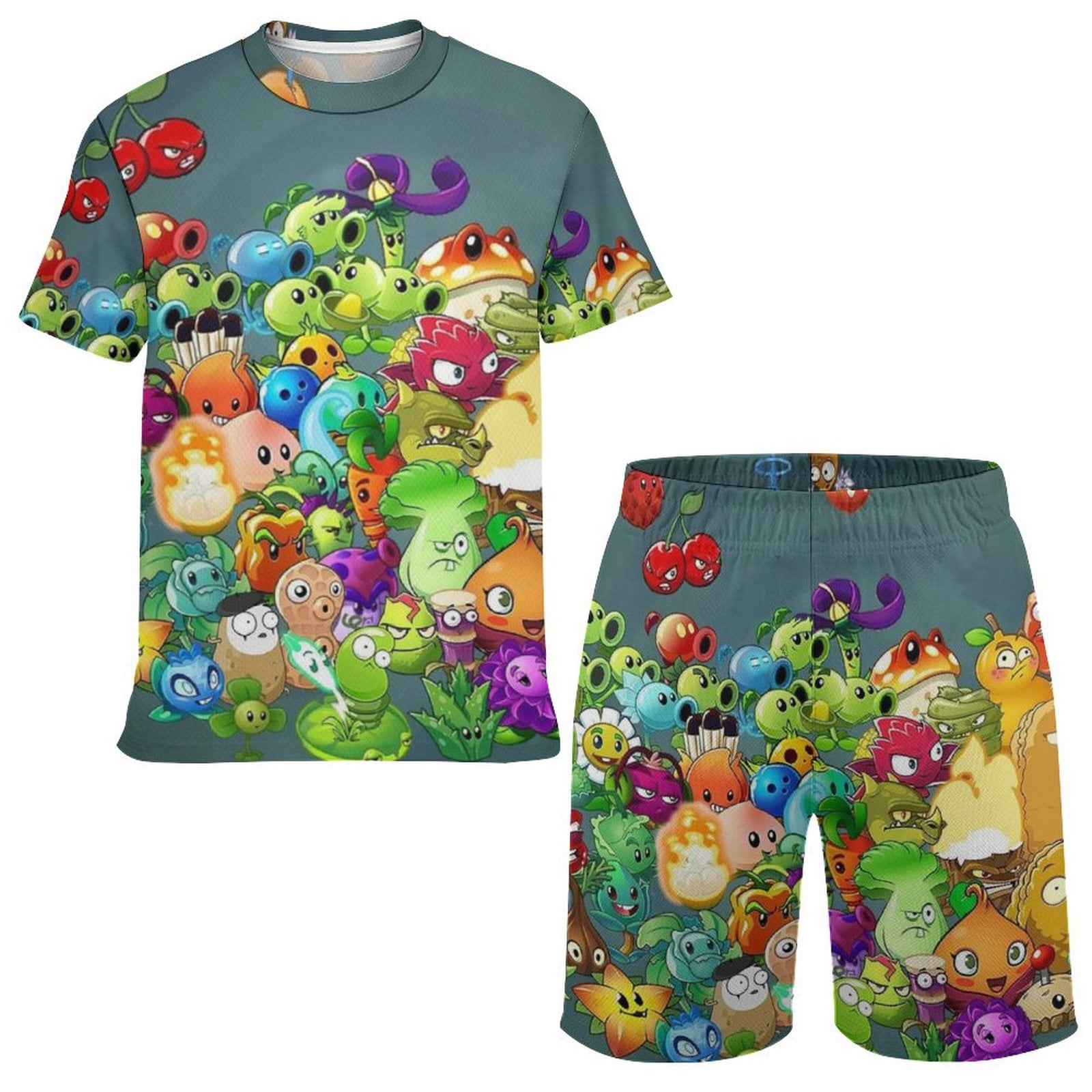 Plants Vs Zombies Kids Short Sleeve T-Shirt And Mesh Shorts Outfit Set ...