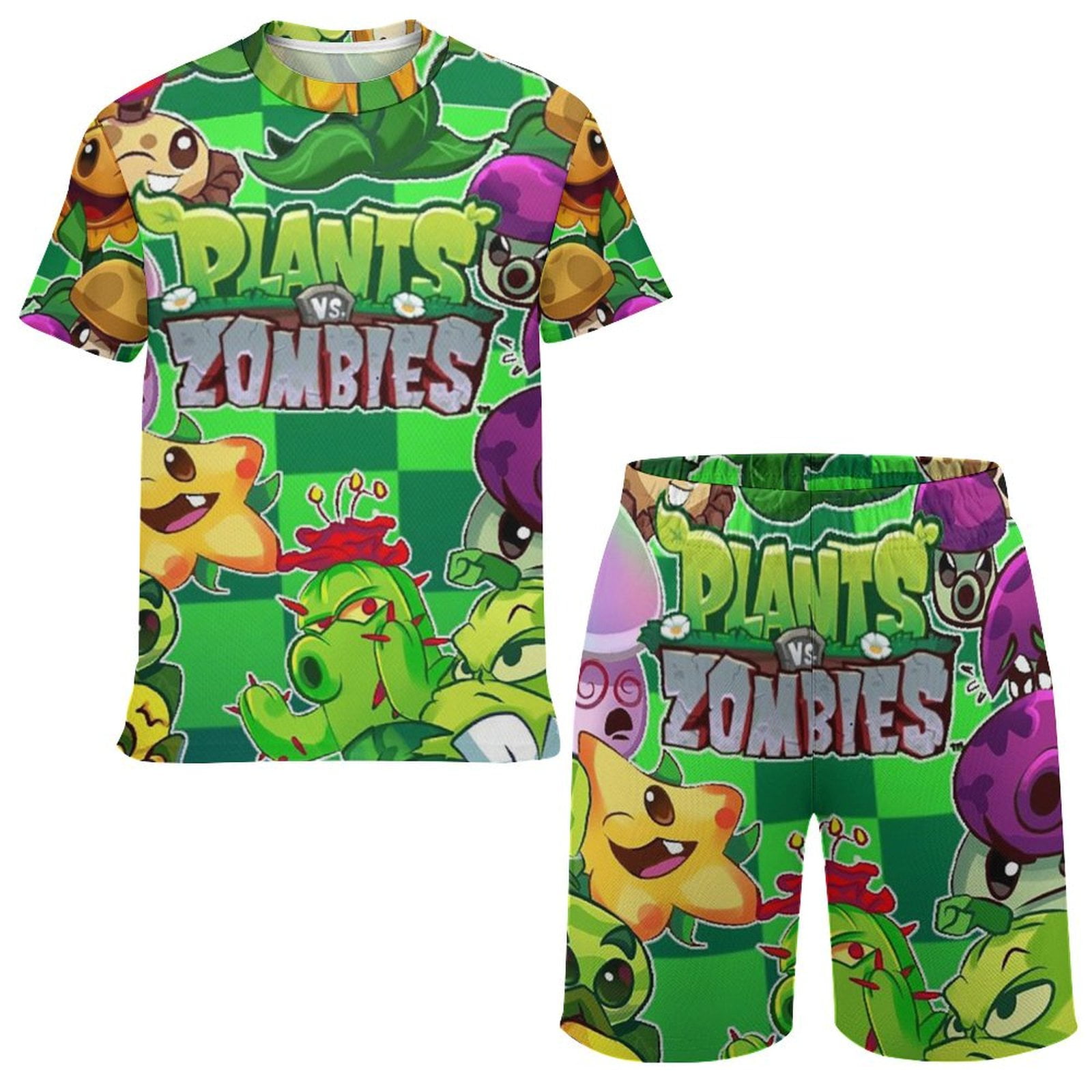 Plants Vs Zombies Kids Short Sleeve T-Shirt And Mesh Shorts Outfit Set ...