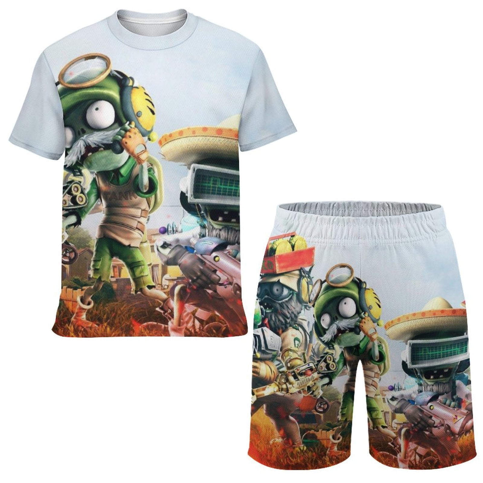 Plants Vs Zombies Kids Short Sleeve T-Shirt And Mesh Shorts Outfit Set ...