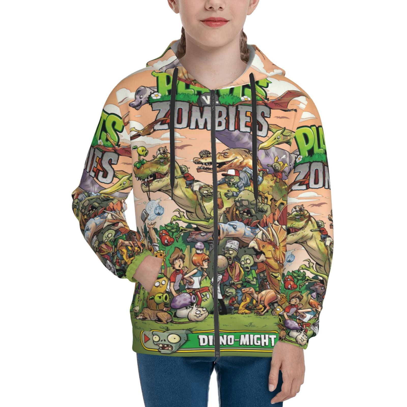 Plants Vs Zombies Kids Zip-Up Hoodie 3d Print Hooded Sweatshirt With ...