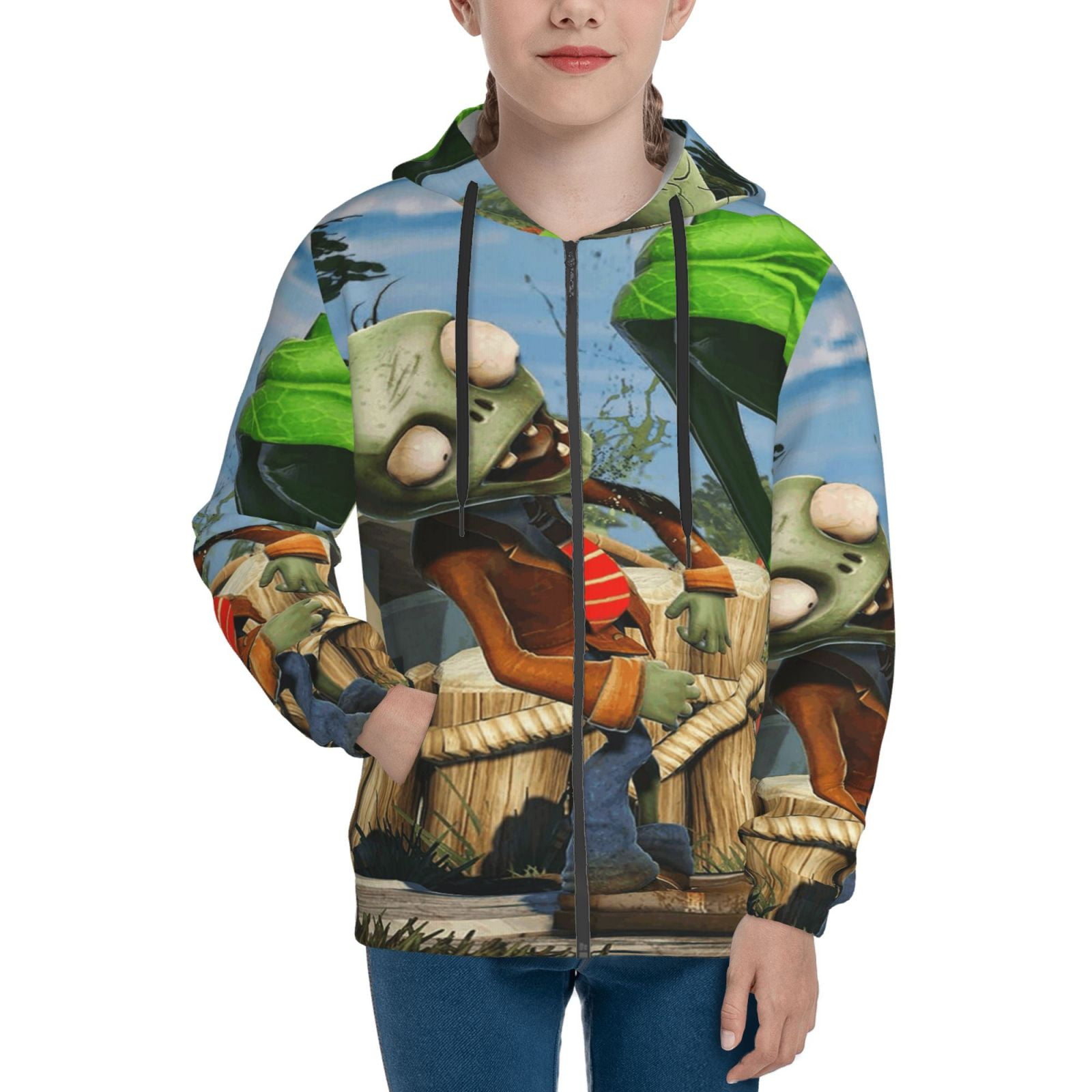 Plants Vs Zombies Kids Zip-Up Hoodie 3d Print Hooded Sweatshirt With ...