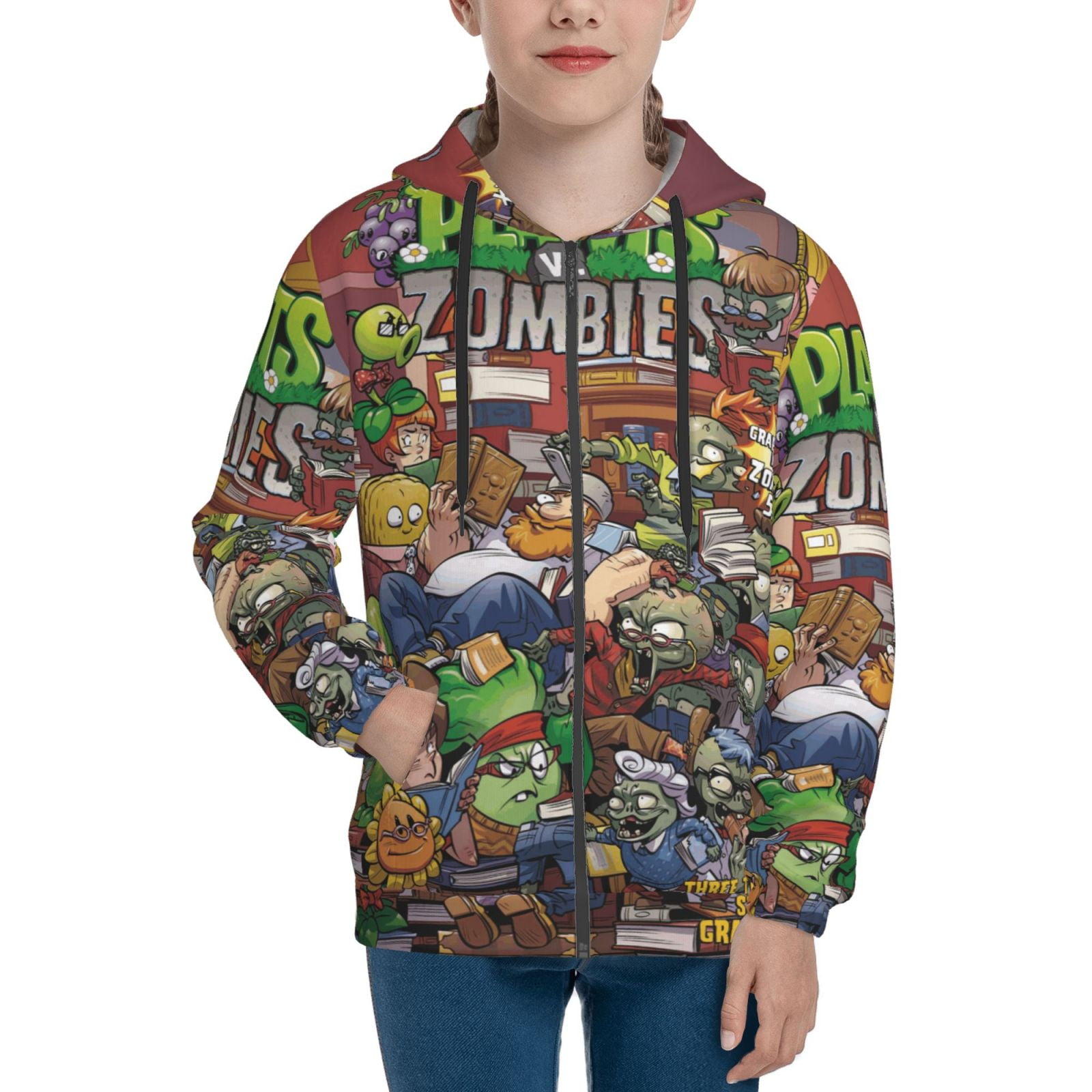 Plants Vs Zombies Kids Zip-Up Hoodie 3d Print Hooded Sweatshirt With ...