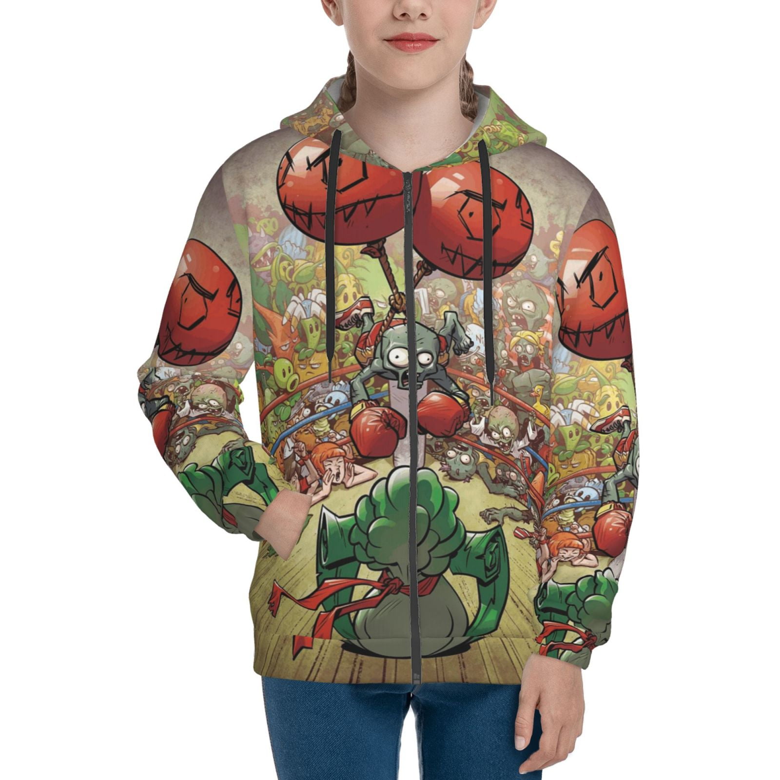 Plants Vs Zombies Kids Zip-Up Hoodie 3d Print Hooded Sweatshirt With ...