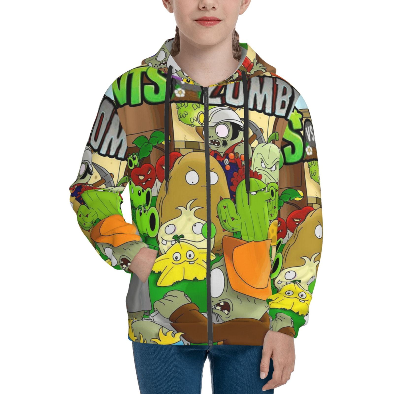 Plants Vs Zombies Kids Zip-Up Hoodie 3d Print Hooded Sweatshirt With ...