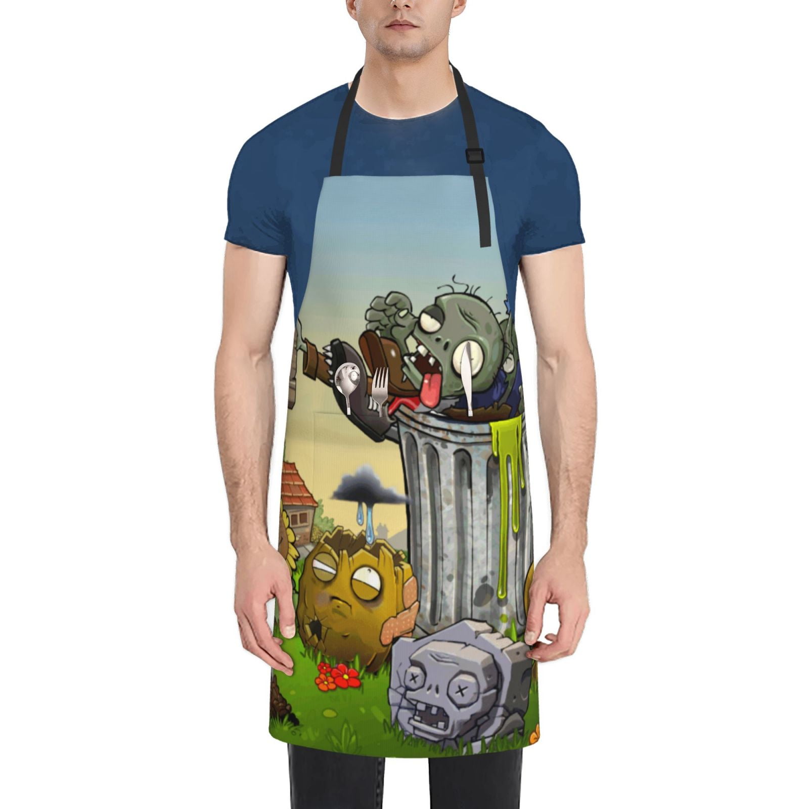 Plants Vs Zombies Kitchen Cooking Aprons Adjustable Waterproof Apron ...