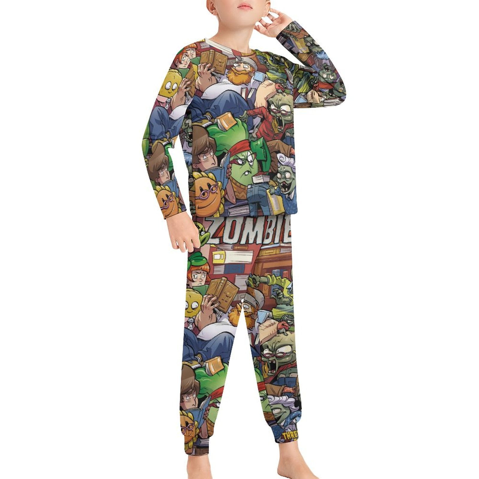 Plants Vs Zombies Little Big Bo-ys Gi-rls Pajamas Set Long Sleeve Ki-ds ...