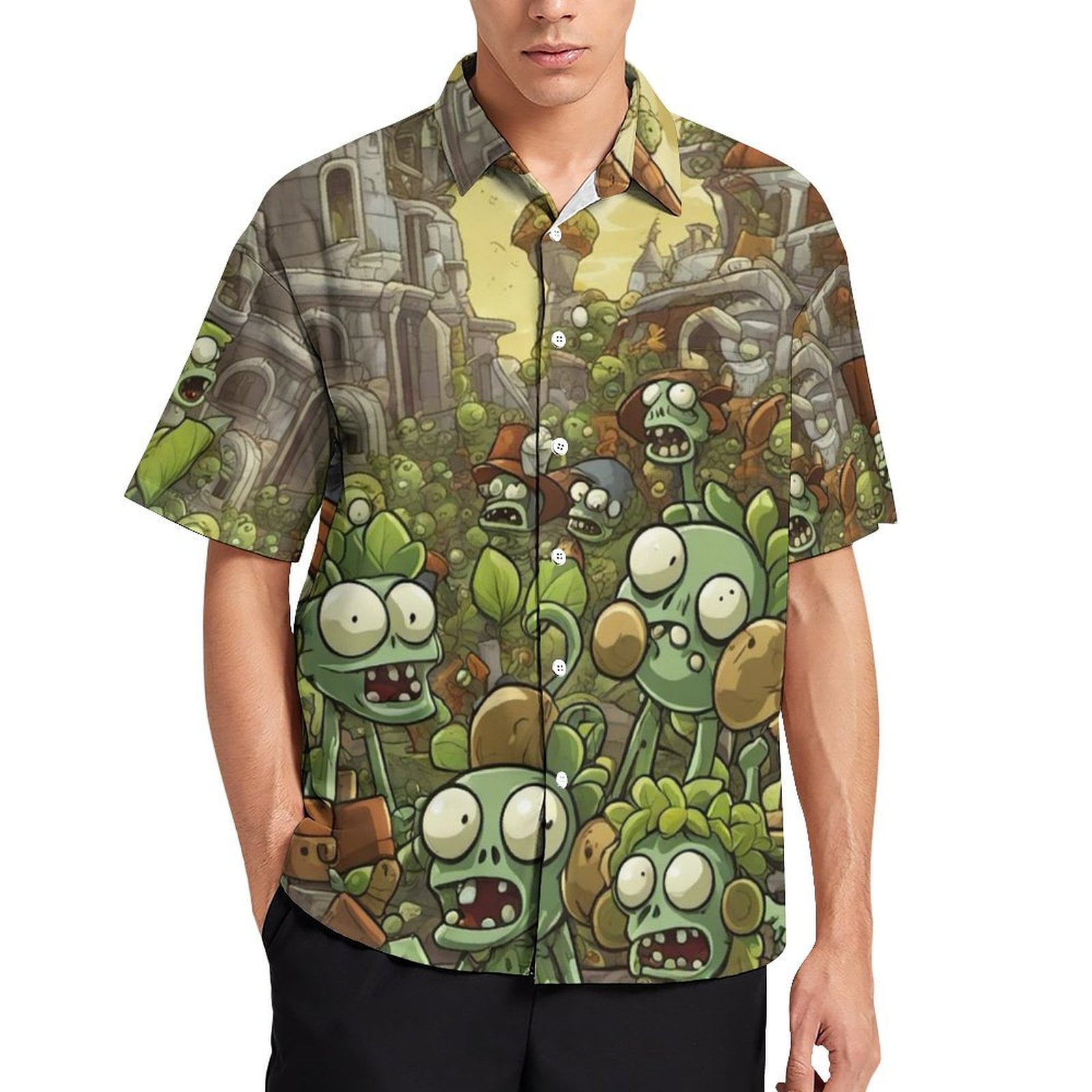 Plants Vs Zombies Mens Hawaiian Shirt Loose Fit Shirts - Short Sleeve ...