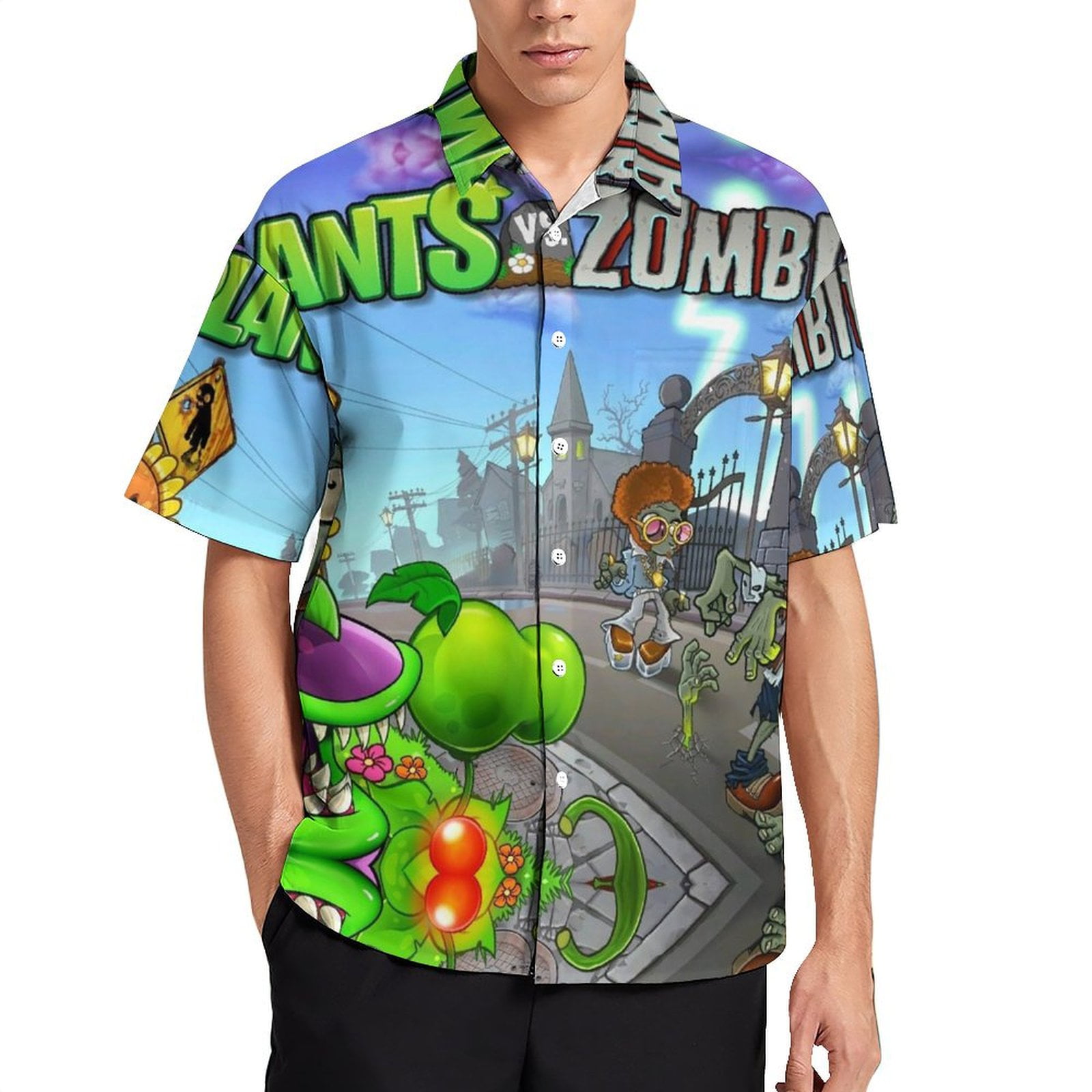 Plants Vs Zombies Mens Hawaiian Shirt Short Sleeve Button Down Shirts ...