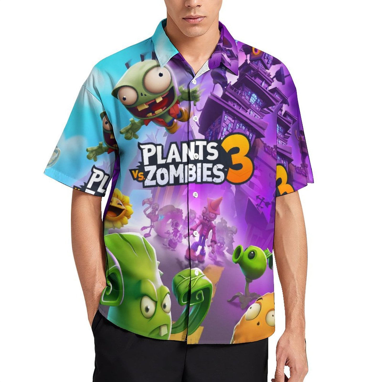 Plants Vs Zombies Mens Hawaiian Shirt Short Sleeve Button Down Shirts ...