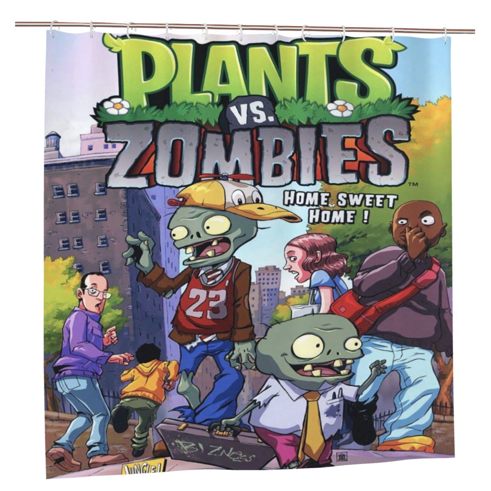 Plants Vs Zombies Shower Curtain Set, Waterproof Fabric Kids Bathroom ...
