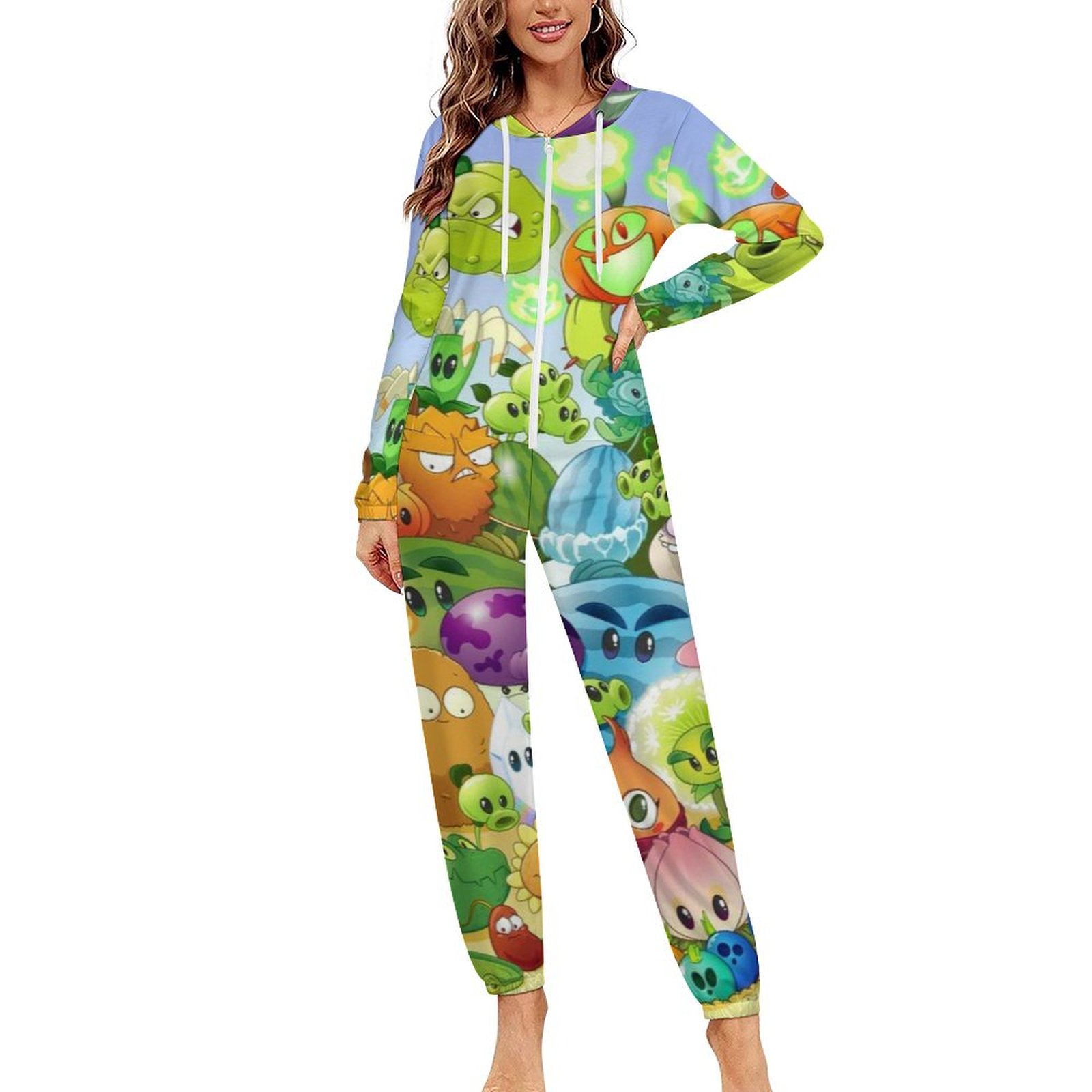 Plants Vs Zombies Unisex Onesie Pajamas Zipper Jumpsuit Hooded One ...