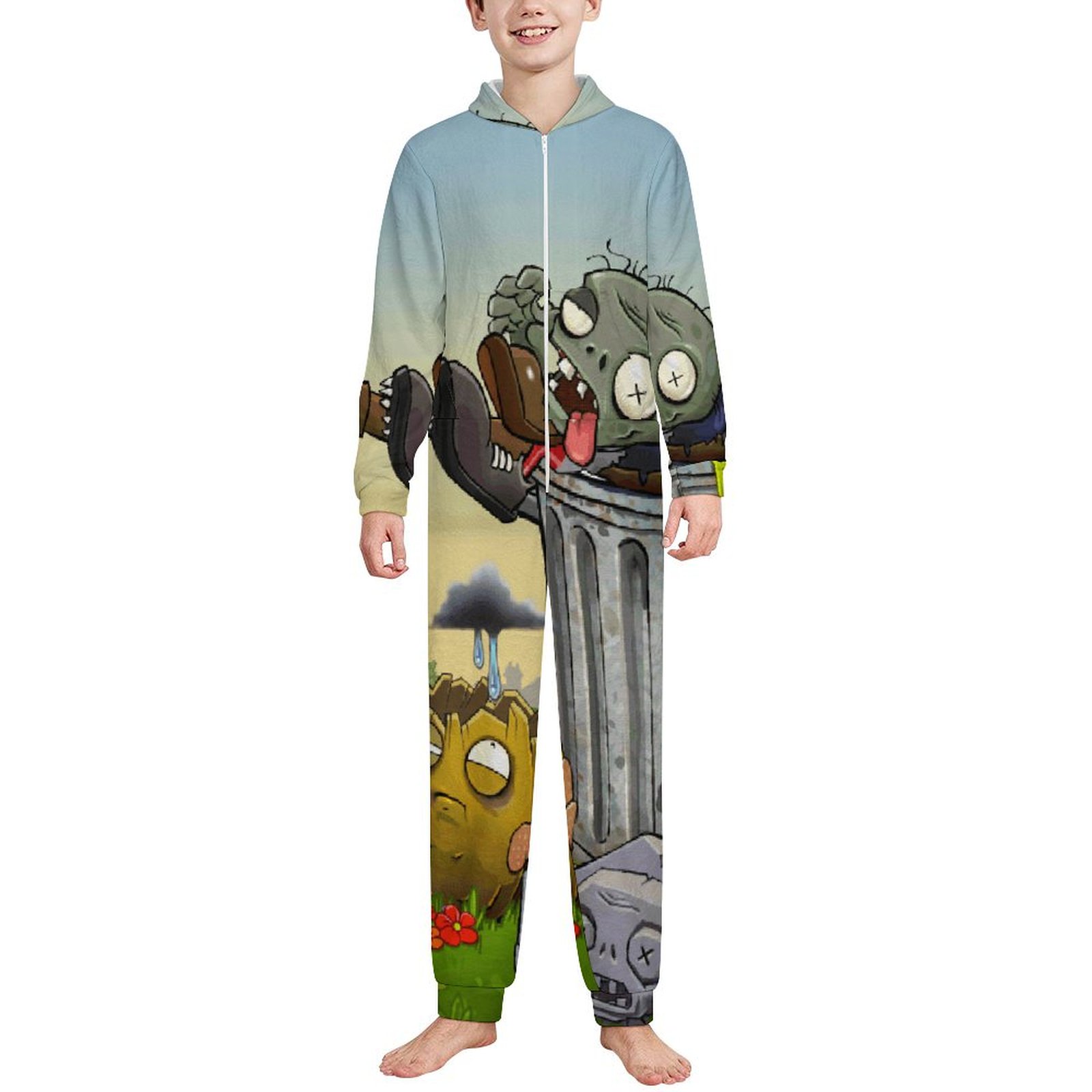 Plants Vs Zombies Unisex Onesie Pajamas Zipper Jumpsuit Hooded One ...