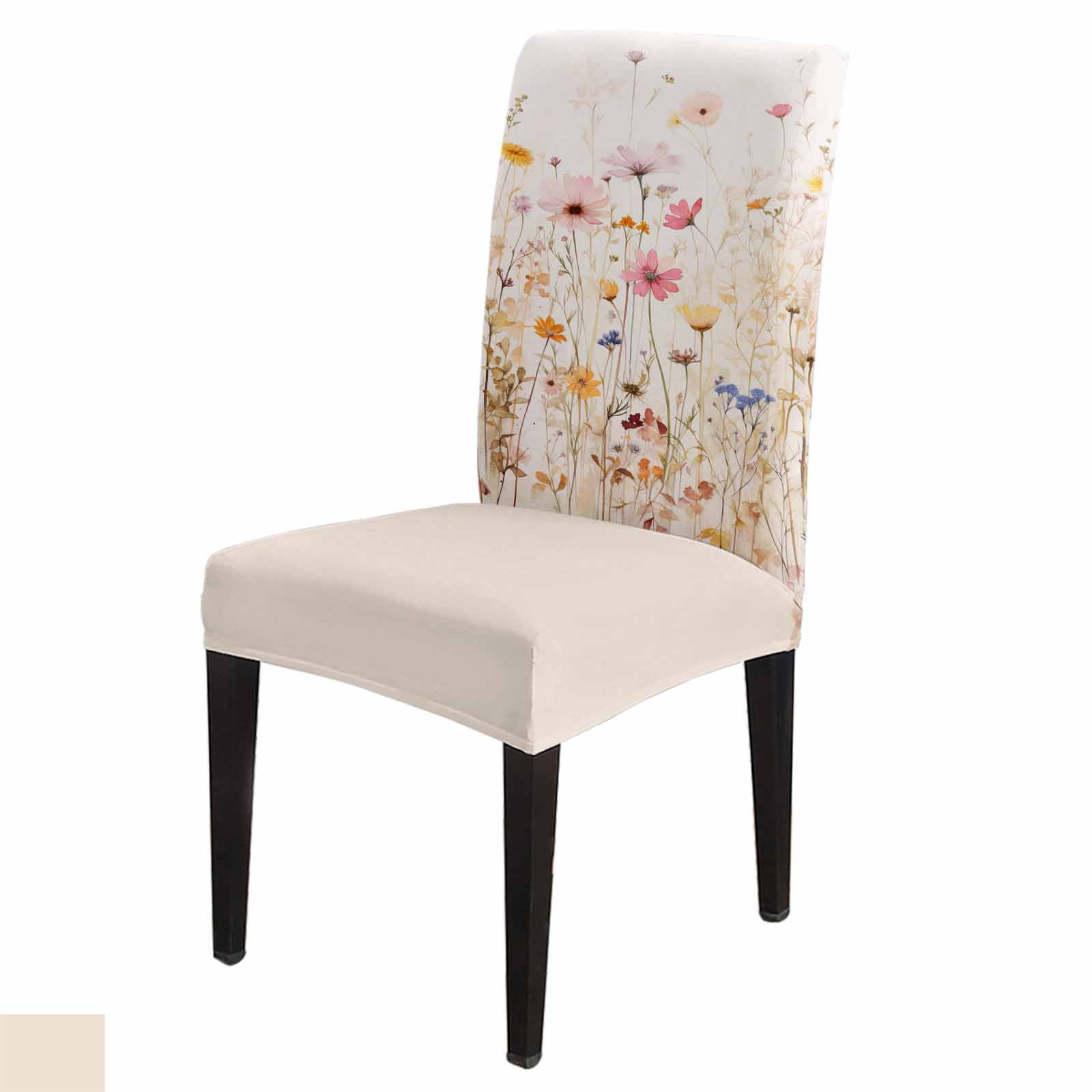 Plants Watercolor Flowers Dining Chair Covers Spandex Stretch Seat ...