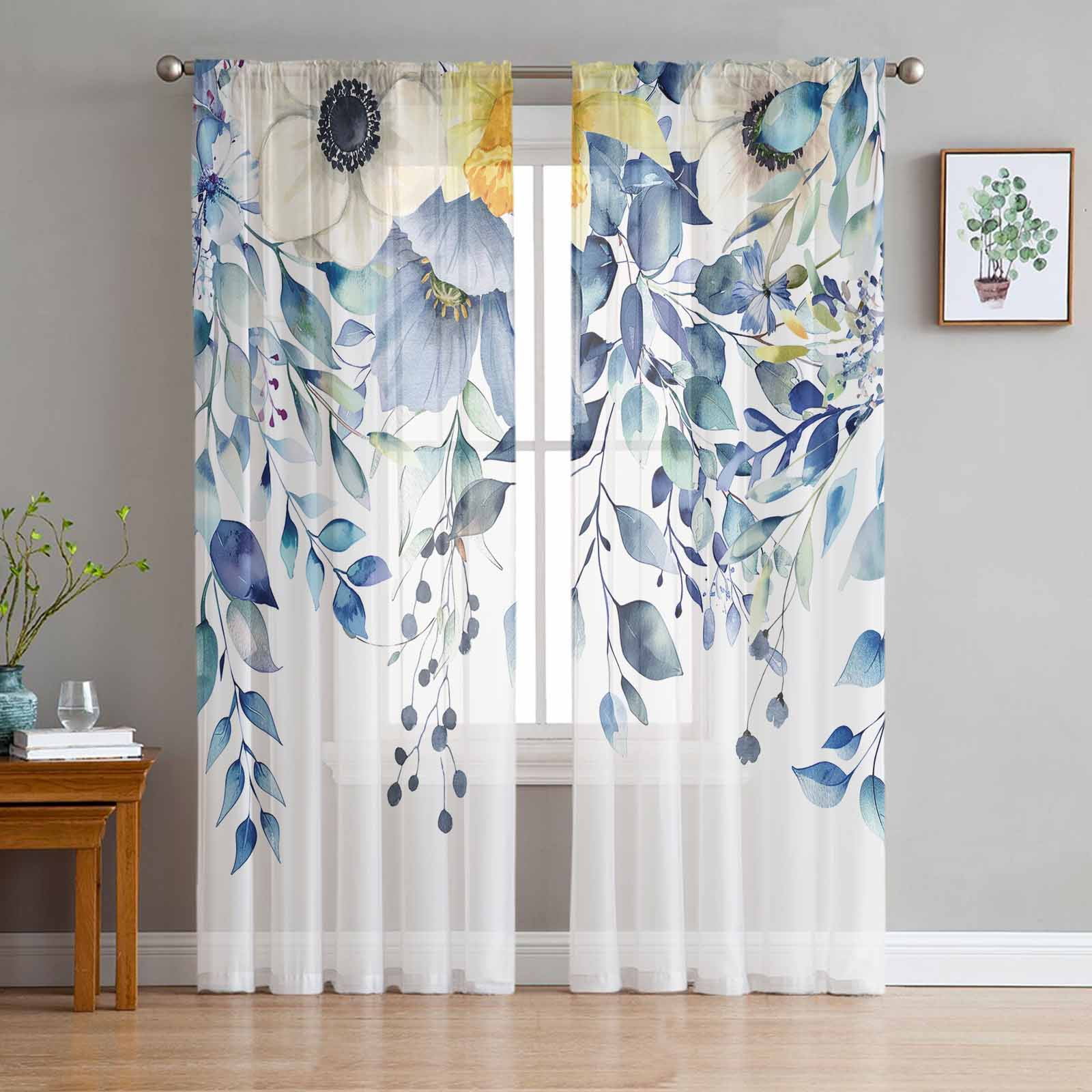 Plants Wild Flowers Leaves Summer Pastoral Breeze Window Tulle Curtains ...
