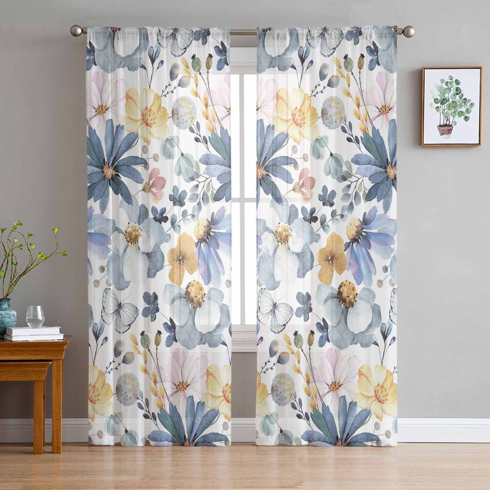 Plants Wild Flowers Leaves Summer Pastoral Breeze Window Tulle Curtains ...