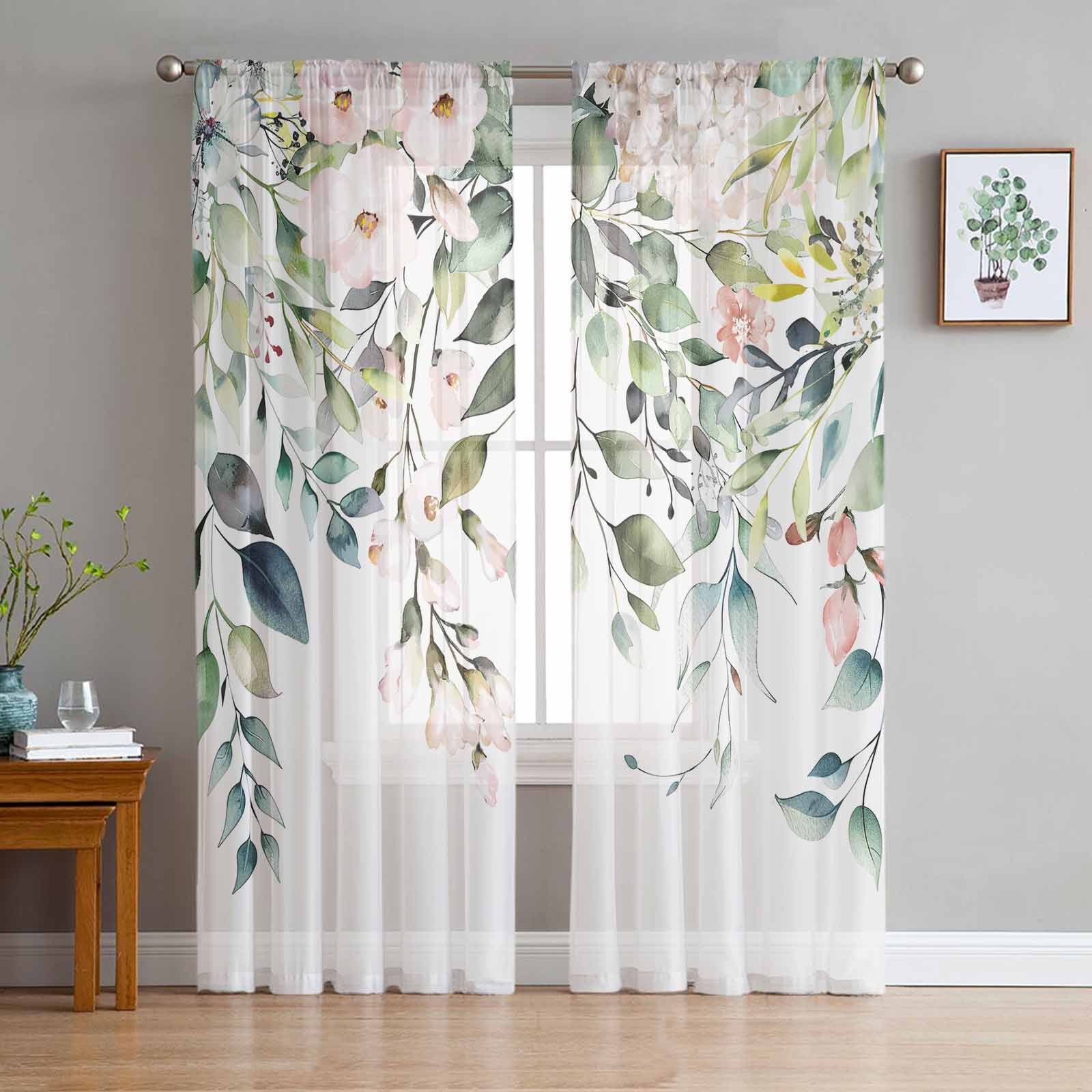Plants Wild Flowers Leaves Summer Pastoral Breeze Window Tulle Curtains ...
