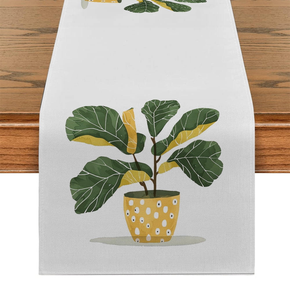 Plants and Flowers Potted Watercolor Runner Farmhouse Dining Table ...