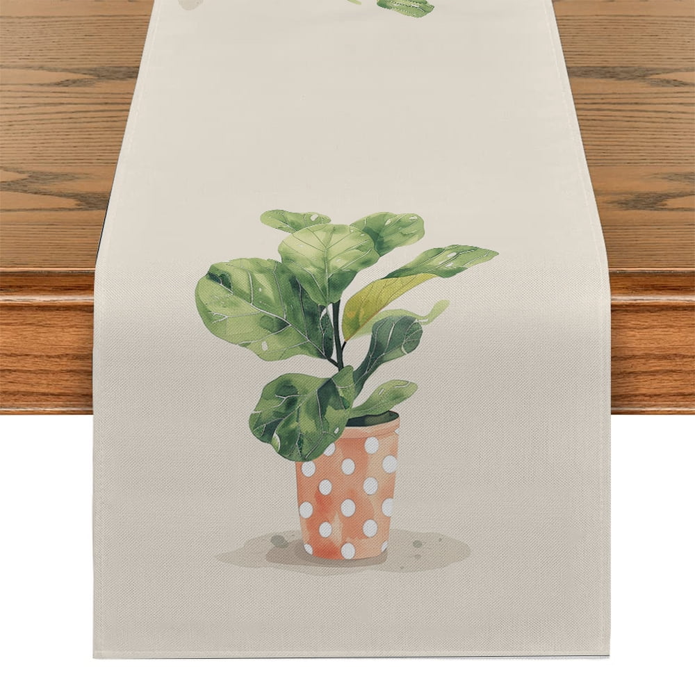 Plants and Flowers Potted Watercolor Runner Farmhouse Dining Table ...