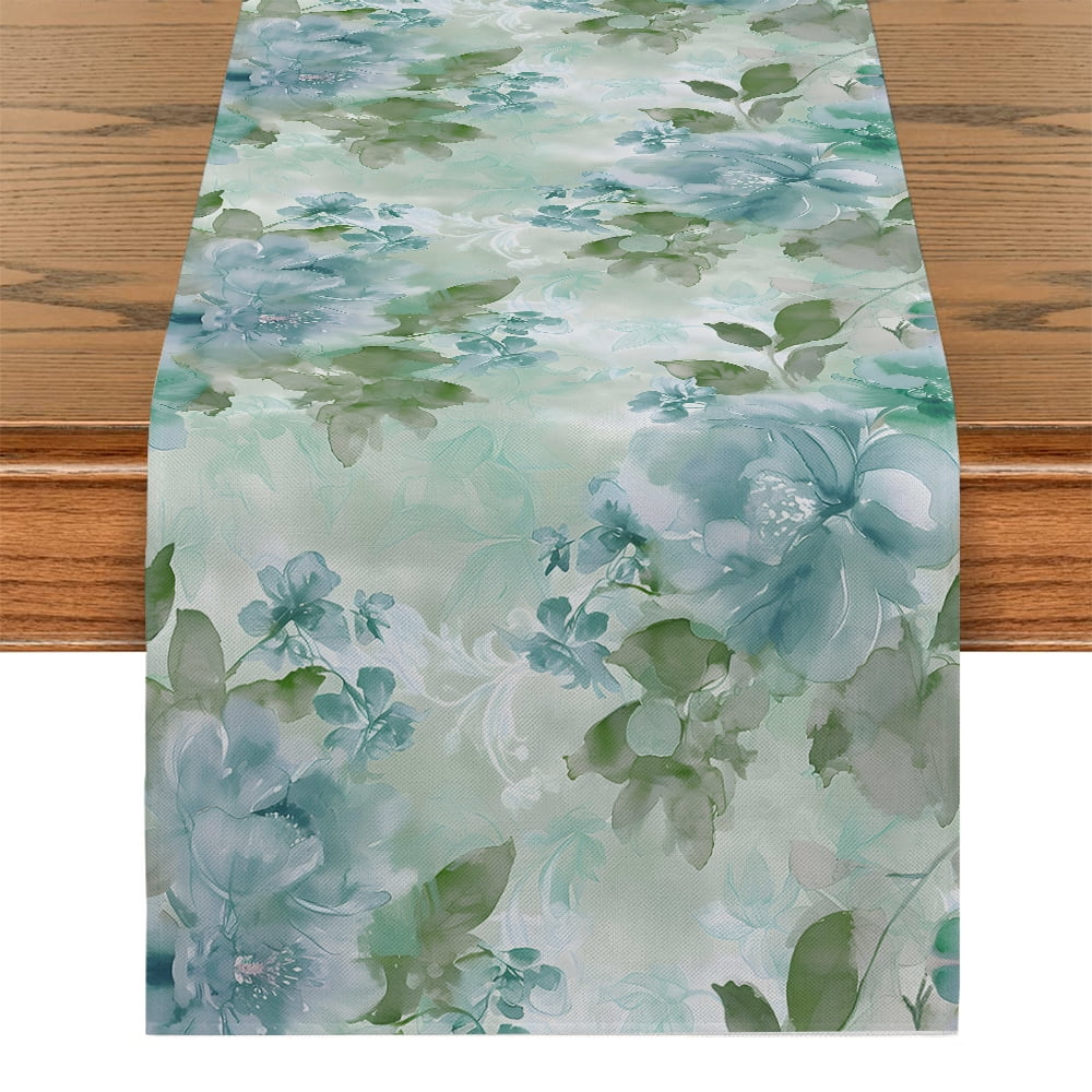 Plants and Flowers Table Runners Kitchen Table r Farmhouse Washable ...