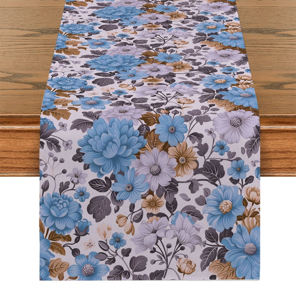 Plants and Flowers Watercolor Table Runner Kitchen Table r Farmhouse ...