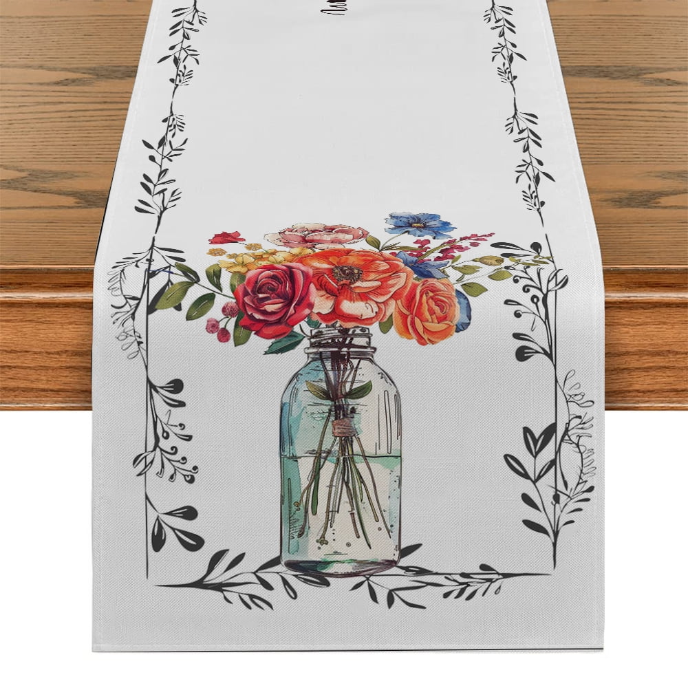 Plants and Flowers Watercolor Table Runner Wedding ration Cloth Dining ...