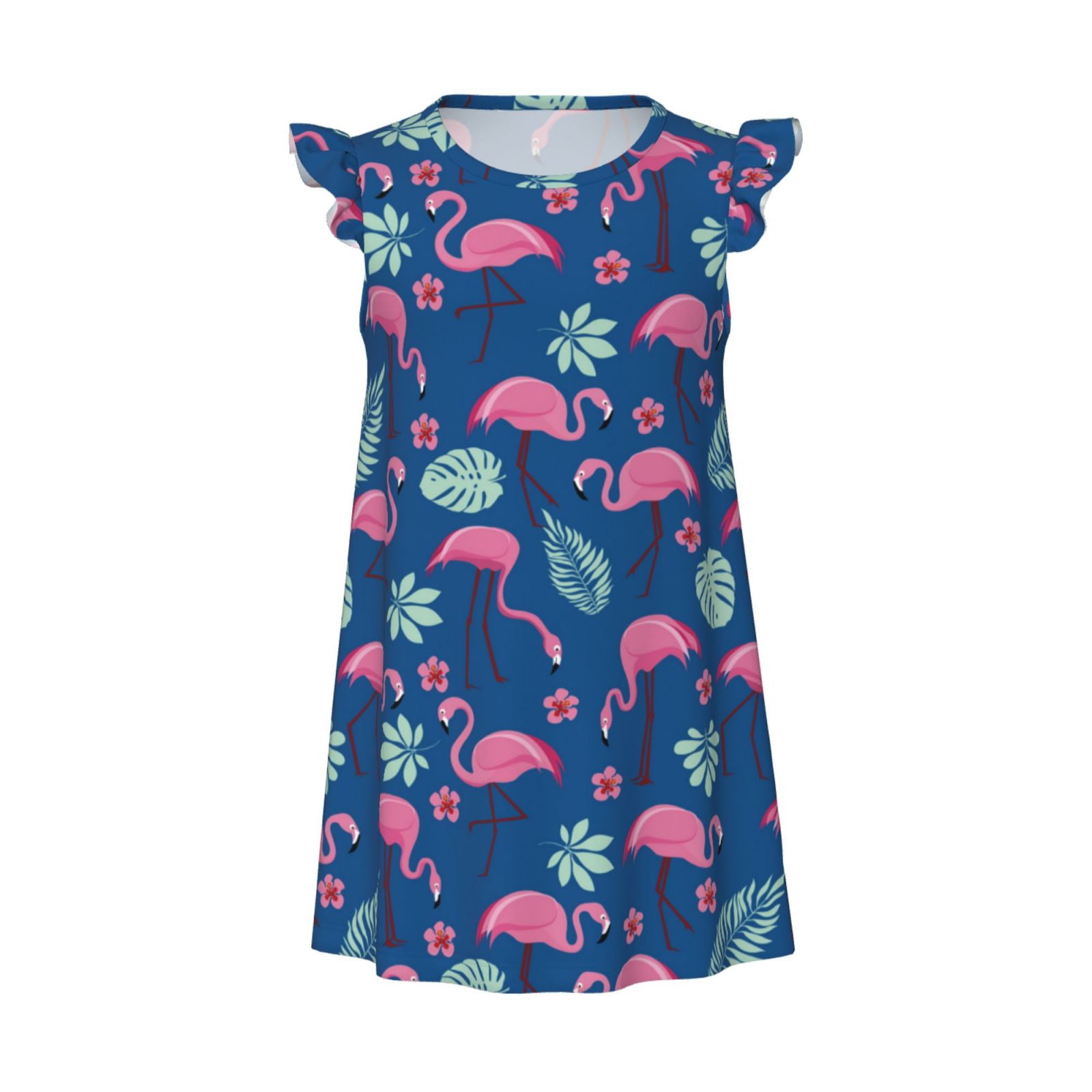 Plants and flamingos Girls Nightgowns, Short Sleeves Dress Girls ...