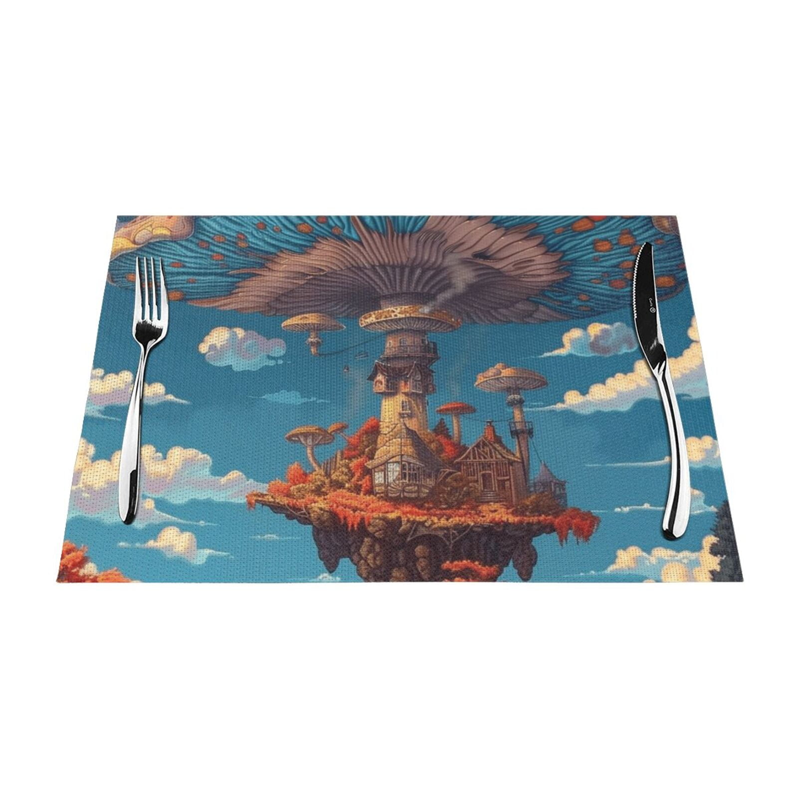 Plants floating clouds building Table mat can be wiped, dinner mat set ...
