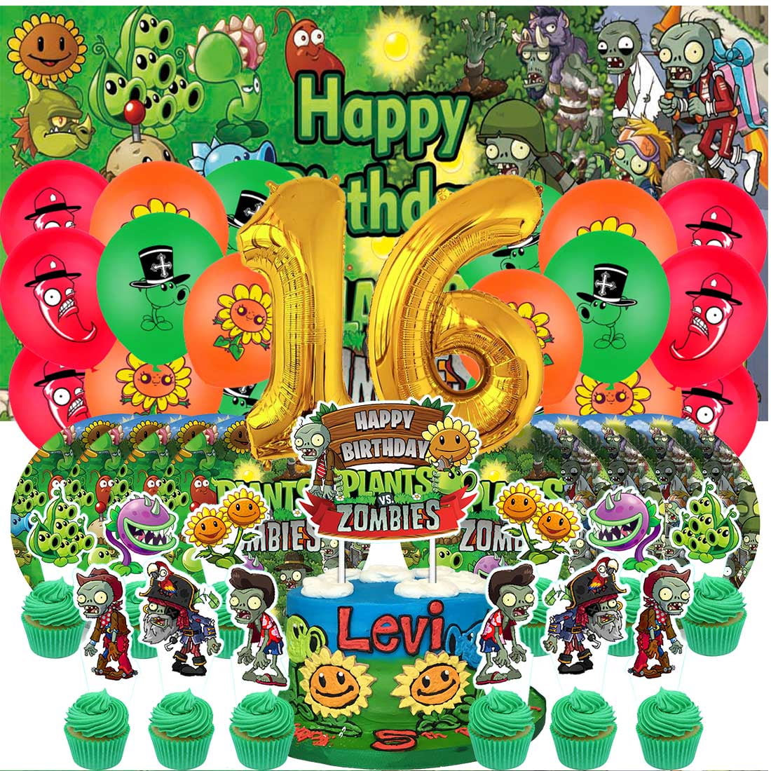 Plants vs Zombies Balloons Party Supplies 16th Decor Tableware Birthday ...
