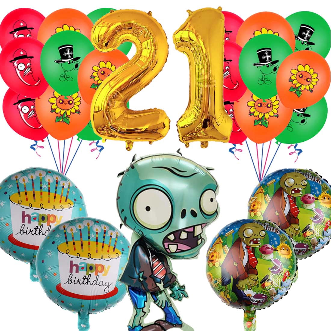 Plants vs Zombies Balloons Party Supplies 21th Big Number Decorations ...