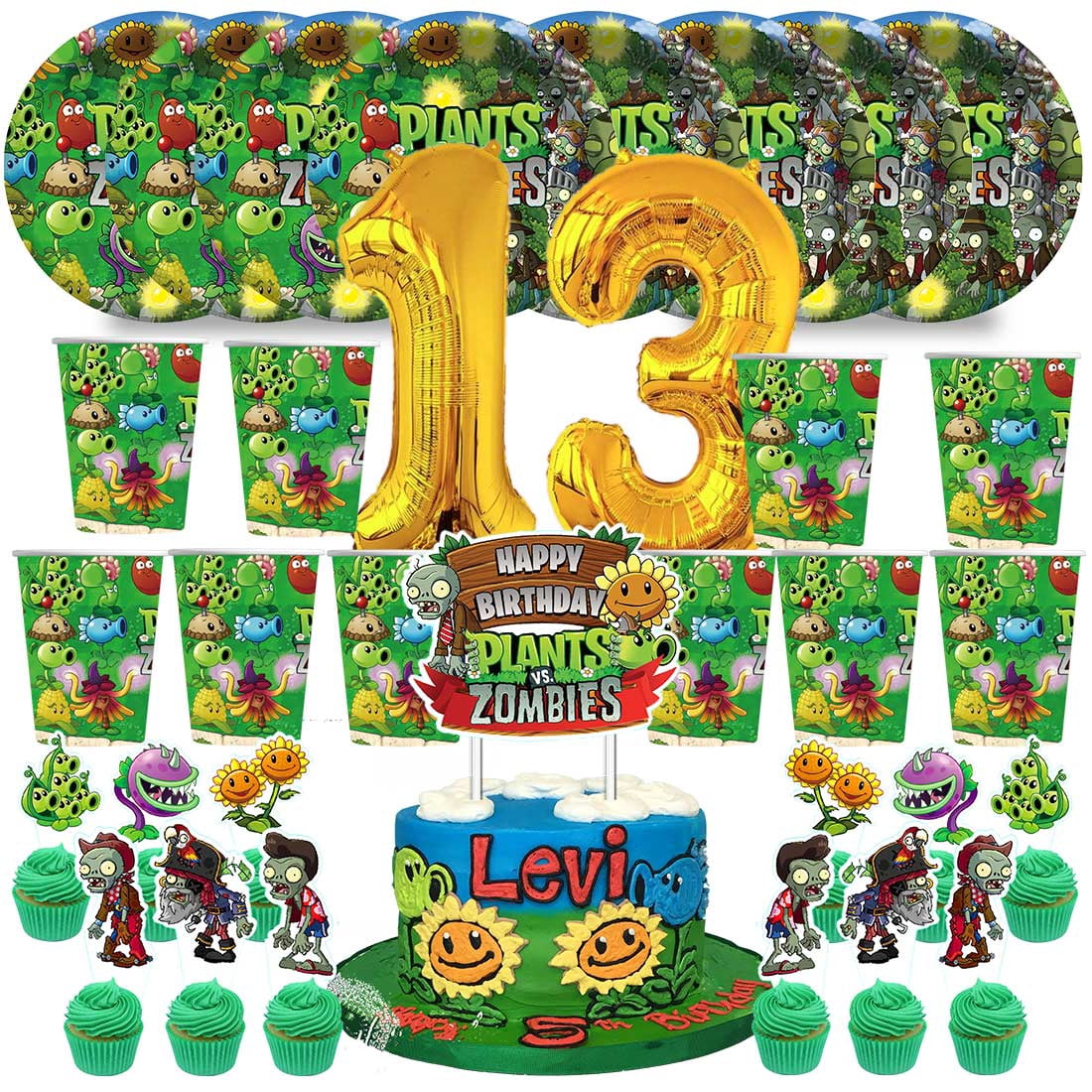 Plants vs Zombies Birthday 13th Cups Party Supplies Plates Fans ...